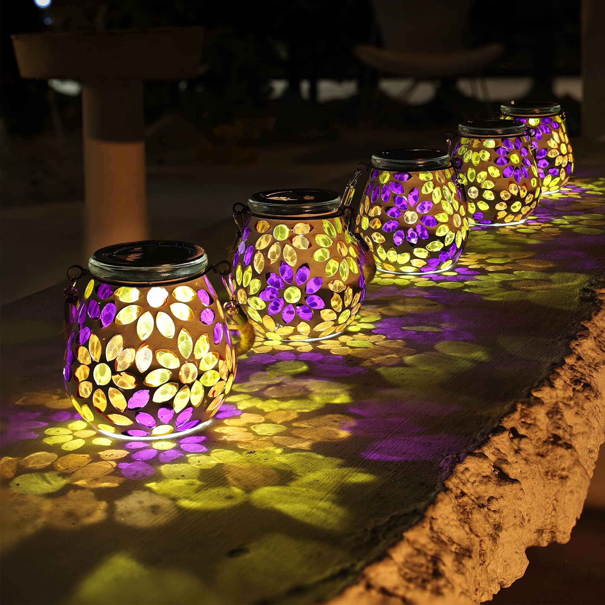 Cooo 2 Pack Mosaic Solar Lantern Outdoor Waterproof IP68 Hanging ...