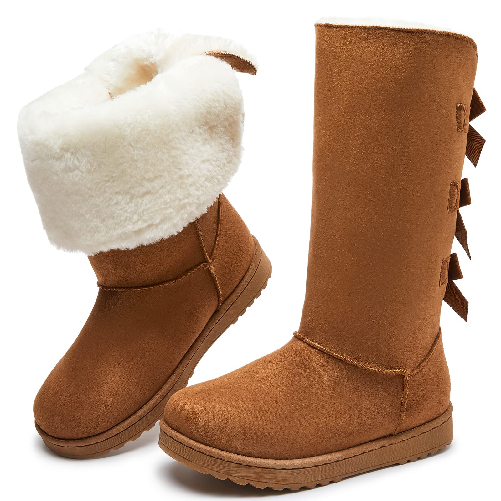 Eydram Women's Mid-Calf Winter Snow Boots Warm Fur Boots Wide Calf Slip ...