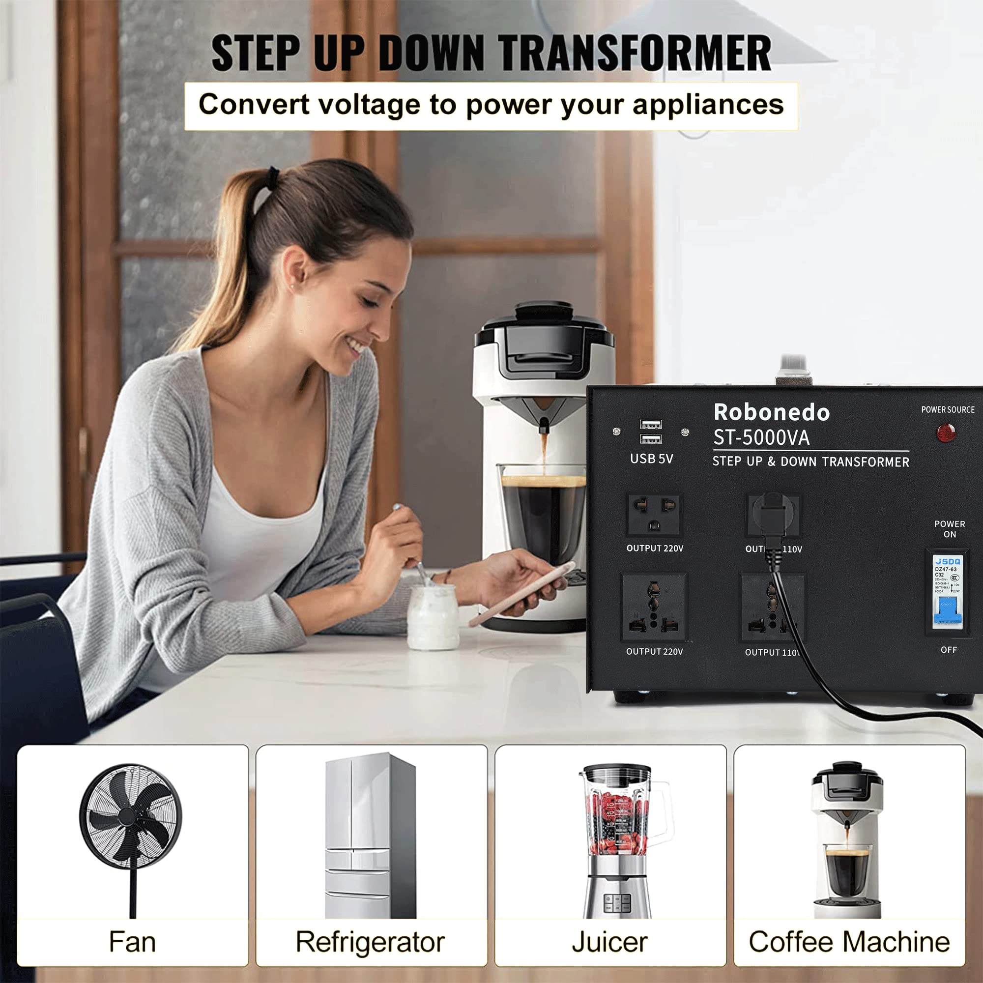 Mua Robonedo 5000W Step Up & Down Transformer 110V to 220V / 220V to 110V, 5000 Watt Voltage ...