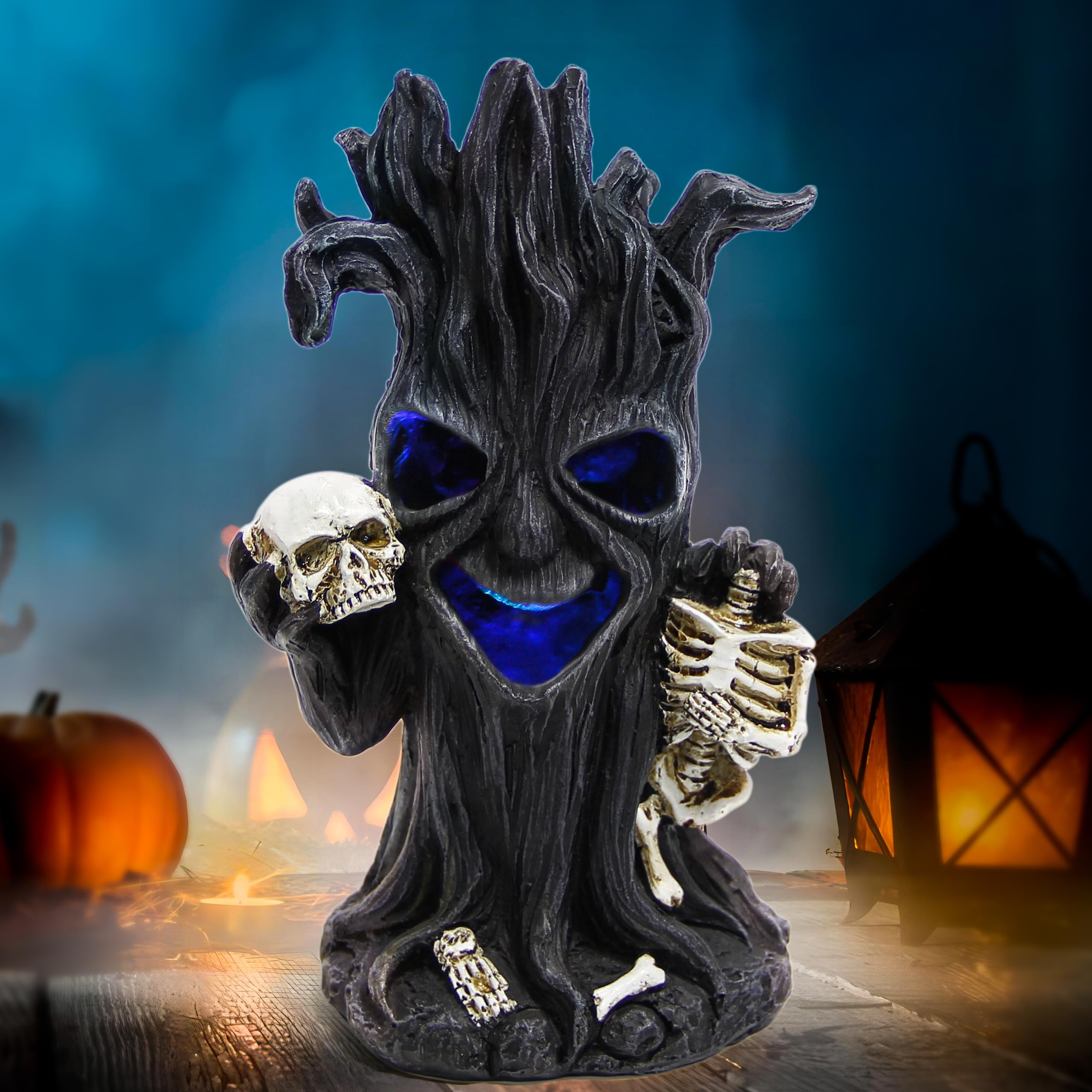 Leekung Halloween Tree Dead Tree Skull Head Statue - with Spooky Led ...