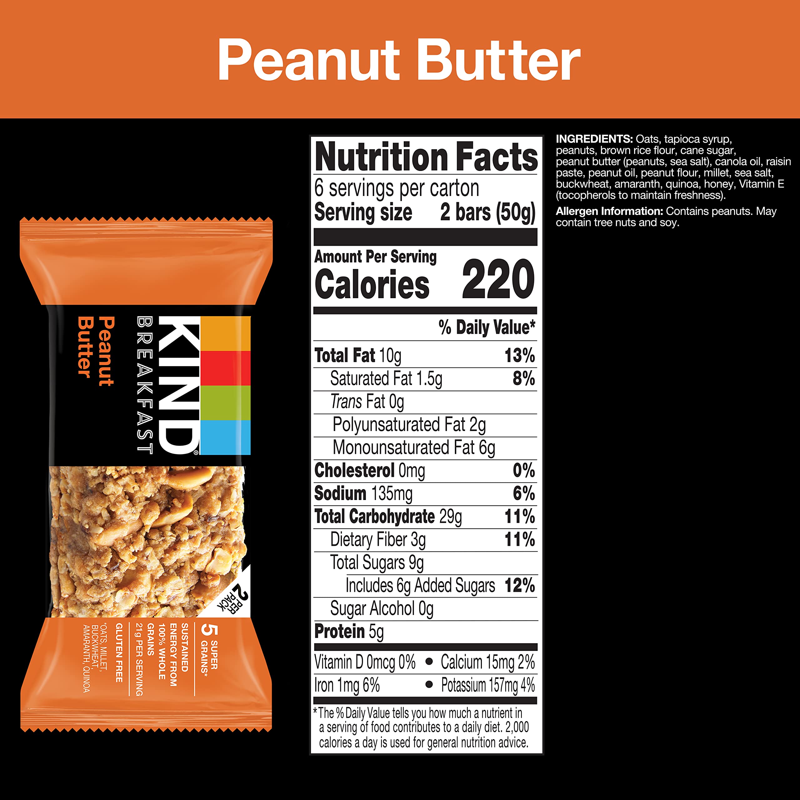 KIND Breakfast Bars, Variety Pack, Honey Oat, Almond Butter, Peanut ...