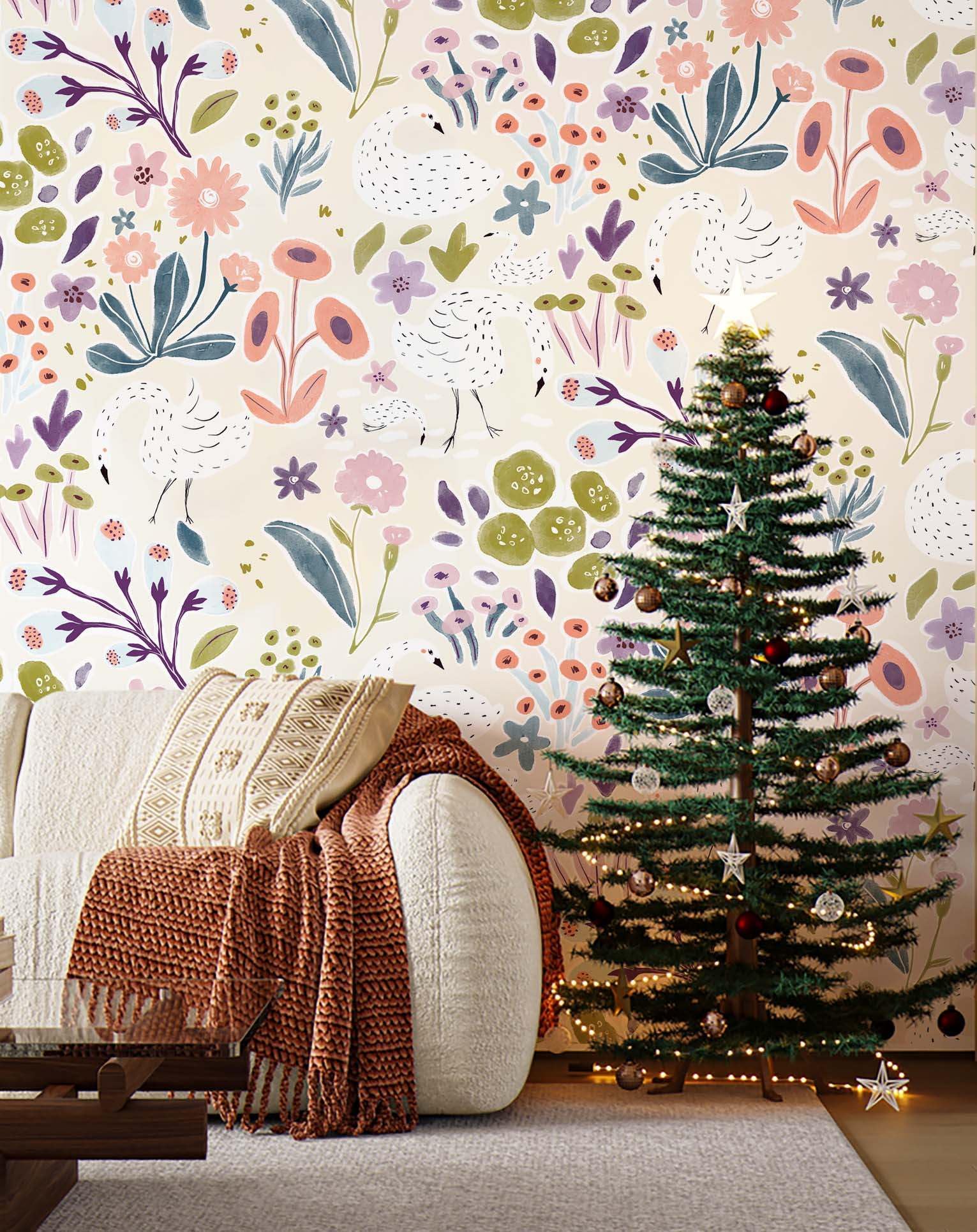 Dimoon 78.7"x16.1" Floral Peel and Stick Wallpaper Green White Thicken ...