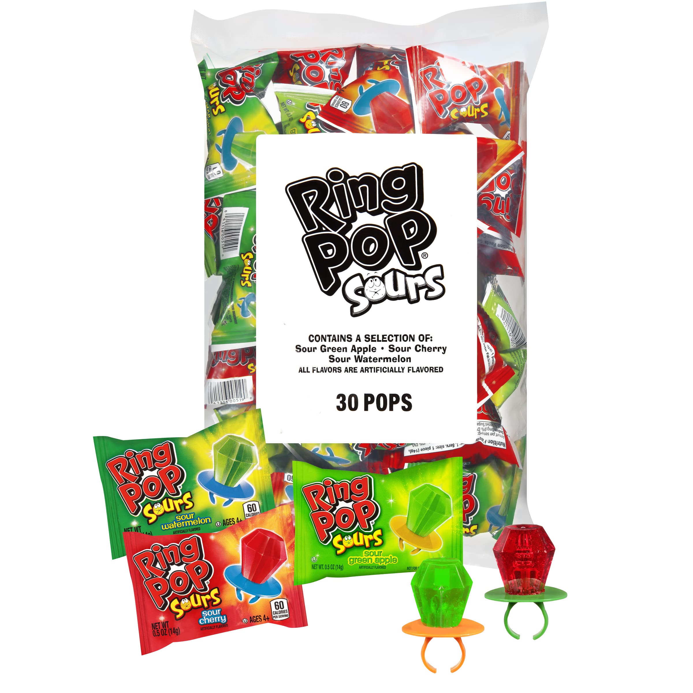 Ring Pop Sours Individually Wrapped Bulk Lollipop Variety Party Pack ...