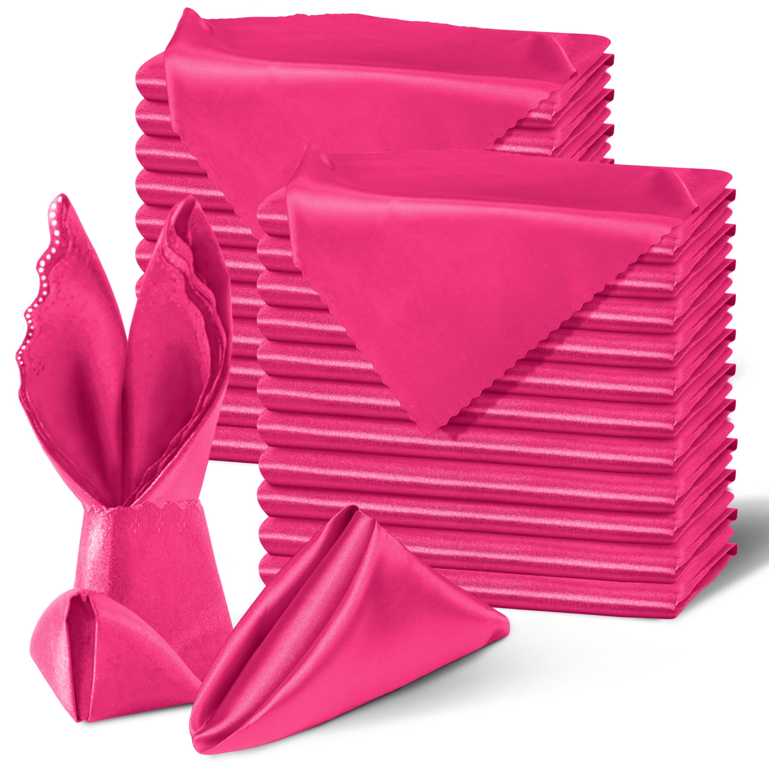 Homiest 100 Pack Hot Pink Satin Napkins 20x20 Inches Dinner Napkins ...