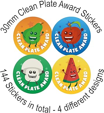30mm Childrens Reward Stickers - Clean Plate Award - 144 Stickers - 4 ...