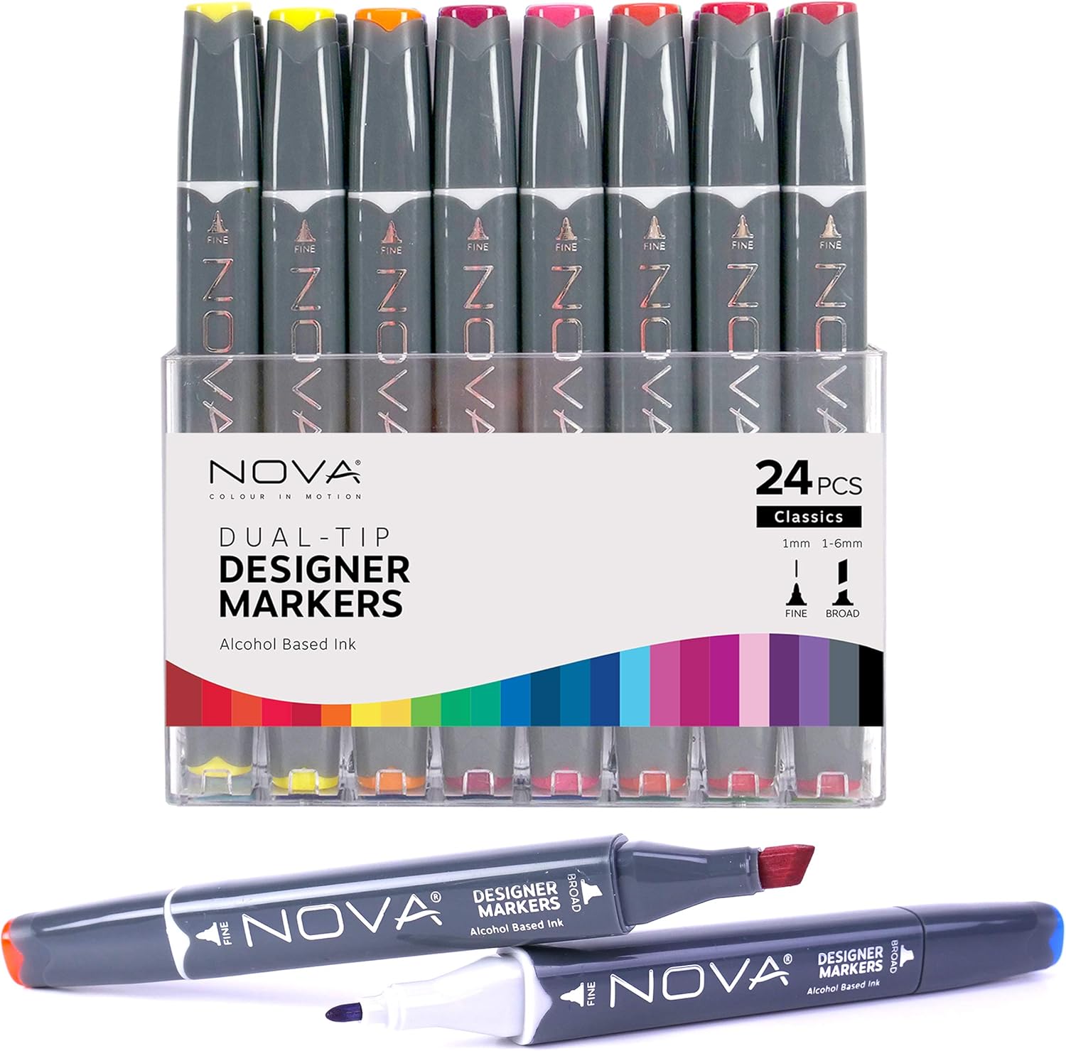 Nova Sketch Markers – Rainbow – 24 Pens – Japanese Nibs, Dual Ended ...