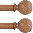 Amazon.com: HTZON 2 Pack Brown Wood Grain Ball Adjustable Curtain Rods ...