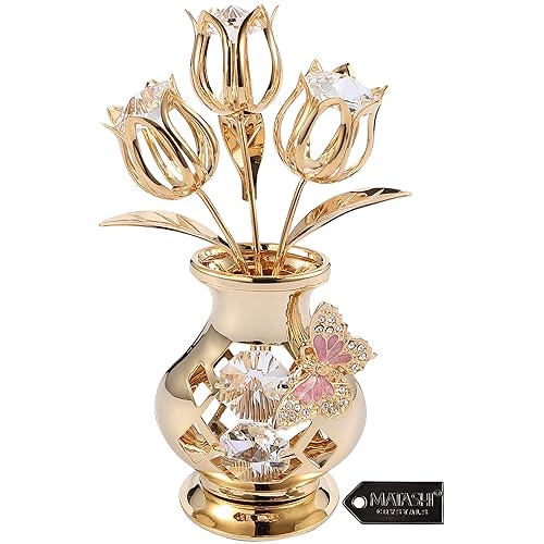 Matashi Valentine's Day Gift for Women, Girlfriend Crystal Flowers Bouquet, 24K Gold Plated ...
