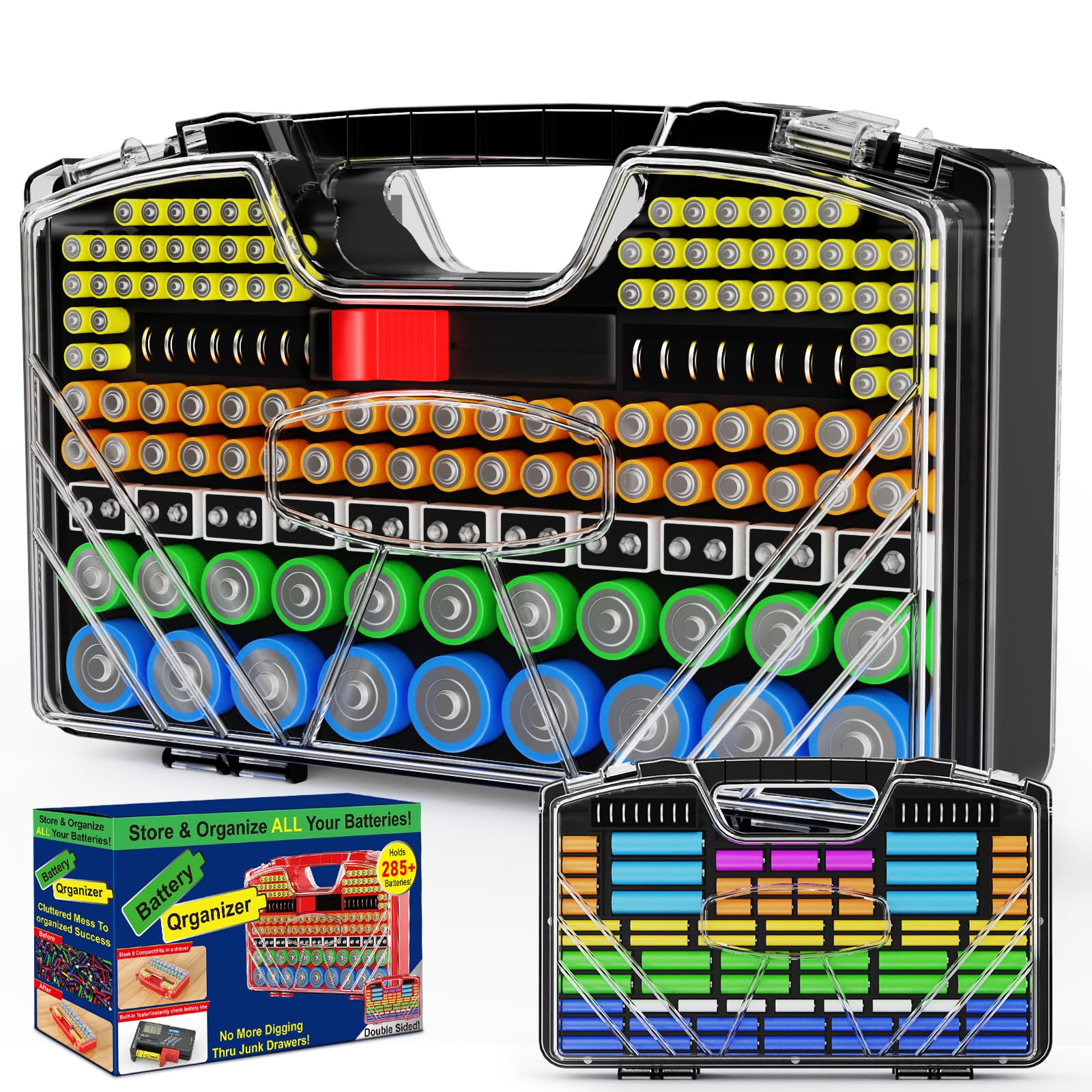 Battery Organizer Storage Holder Box Case with Tester, New Ultra-Large ...