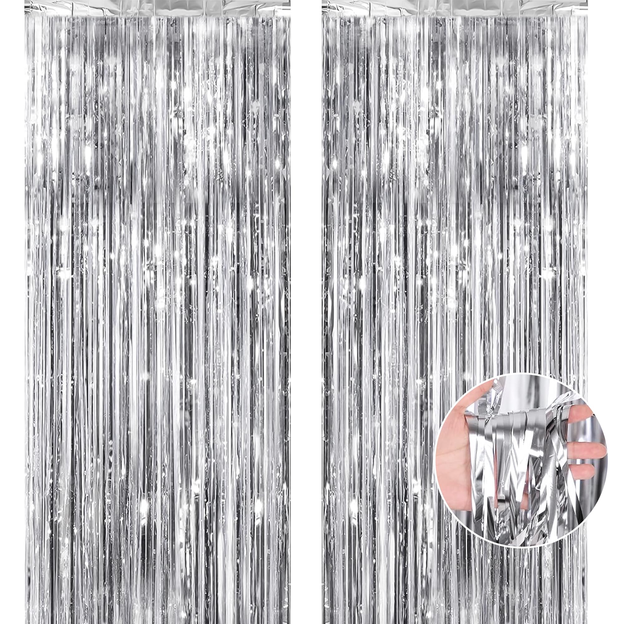 Silver Tinsel Curtain Party Backdrop Foil Fringe Metallic Party ...