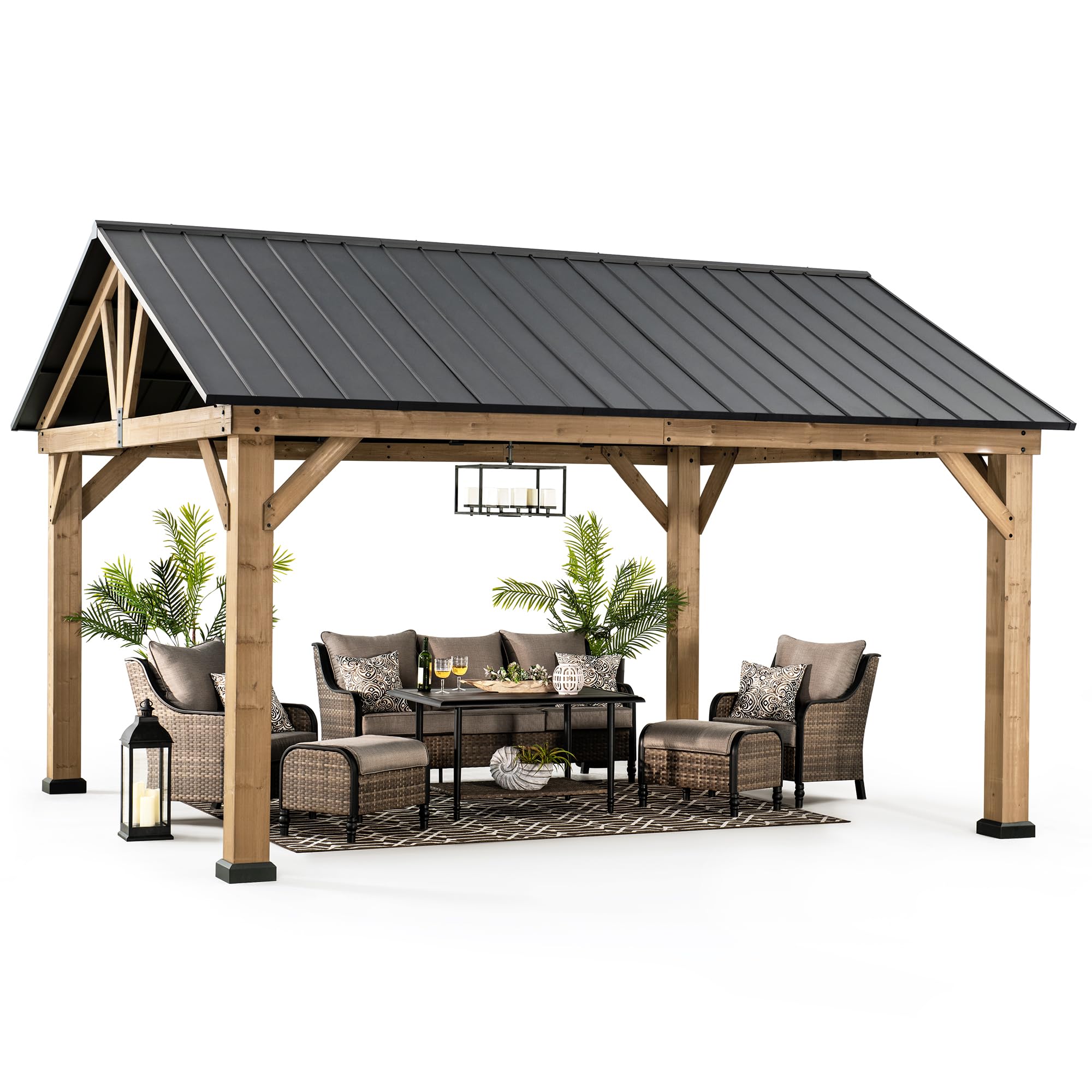 Sunjoy Wood Gazebo 13 x 15 ft. Outdoor Patio Premium Cedar Frame ...