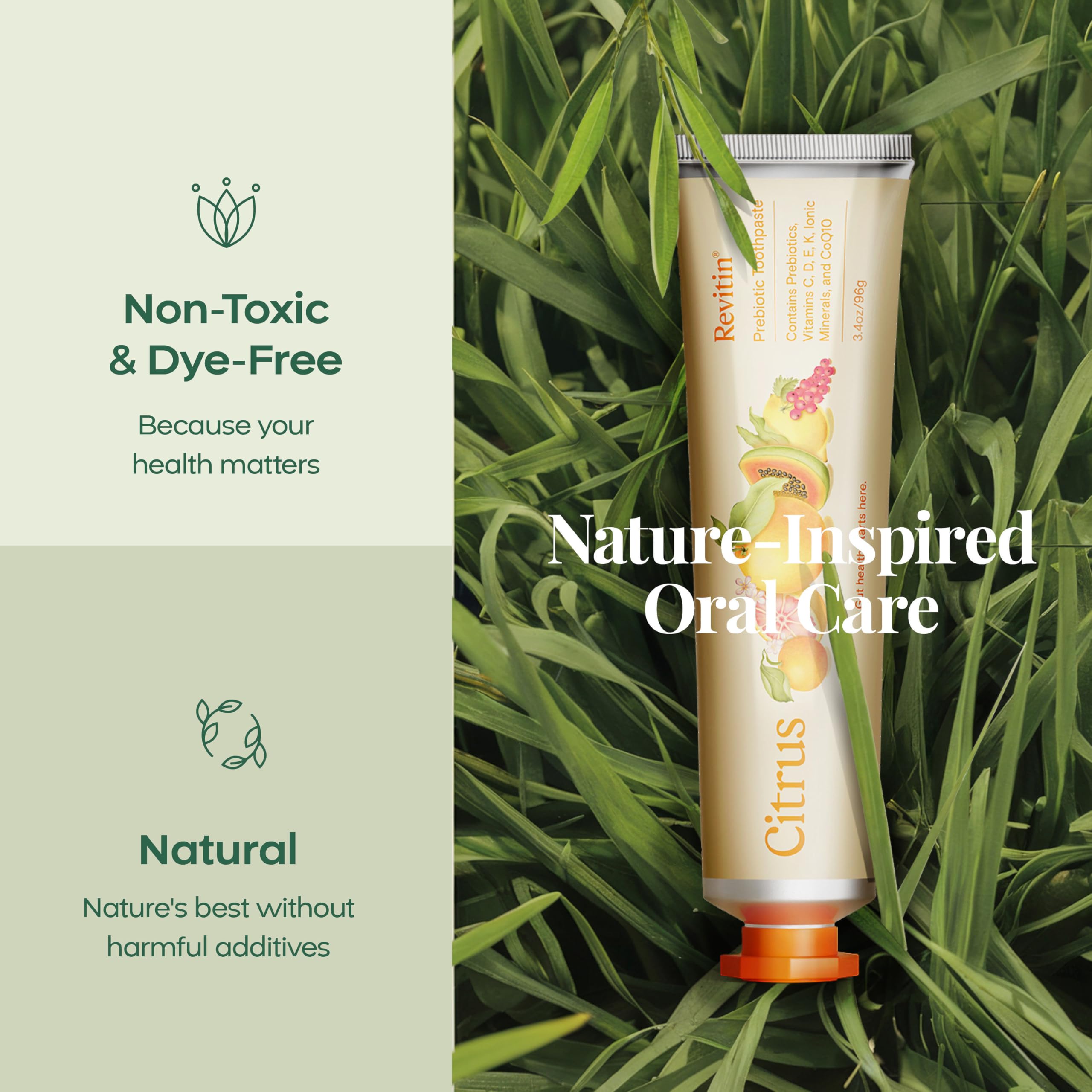 Revitin Toothpaste | Fluoride-Free Prebiotic Citrus Tooth Gel | No SLS ...