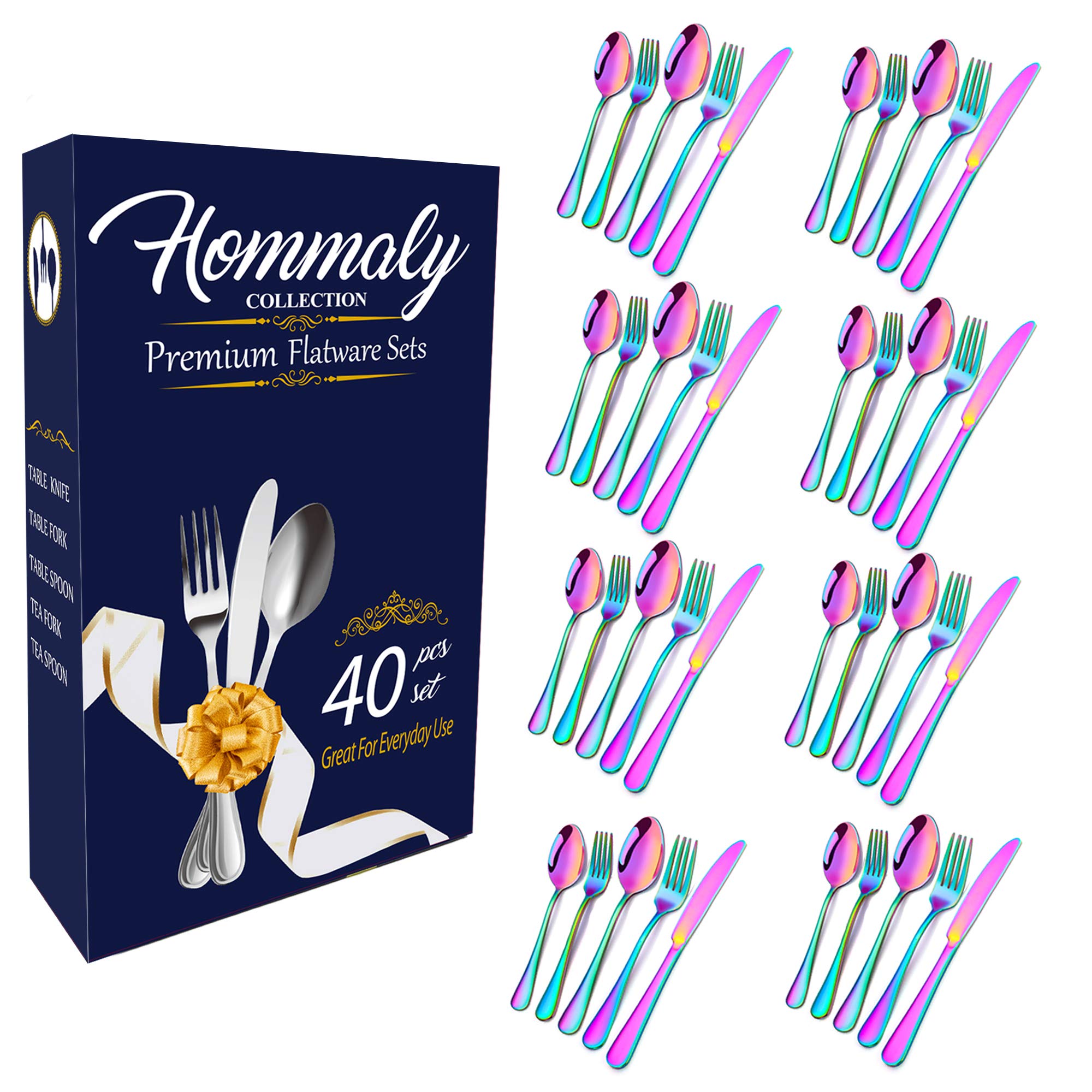 Rainbow Silverware Set Colorful Stainless Steel flatware Dinnerware Set ...