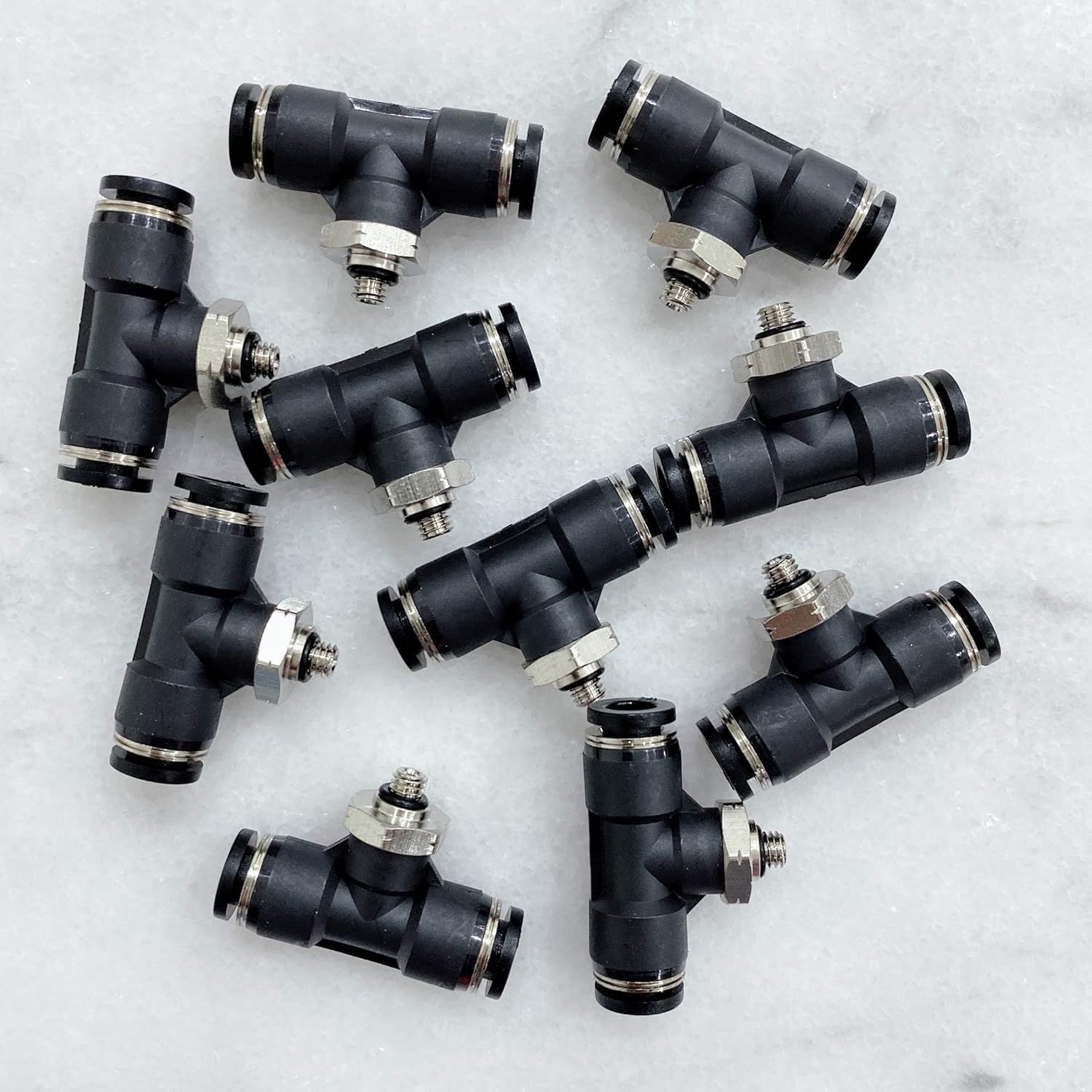 Pack of 10 MacCan Pneumatic PT1/4-U10 Male Branch Tee 1/4 Tube OD x 10-32 Inch UNF Thread Push ...