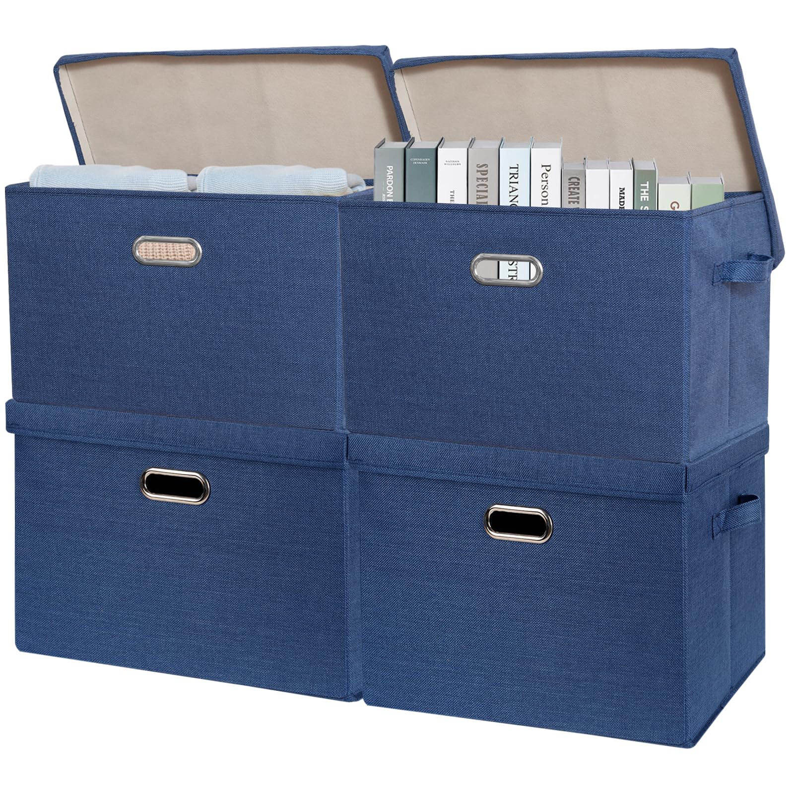 SNWDN 4 Pack Large collapsible Fabric Storage Bins with Lids Fabric ...