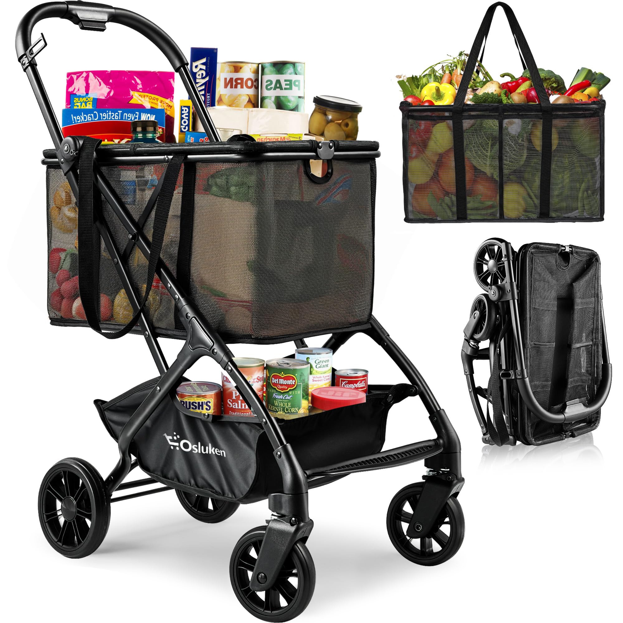 Keoslpy Personal Shopping Cart Foldable, 75Lbs Folding Shopping Cart ...