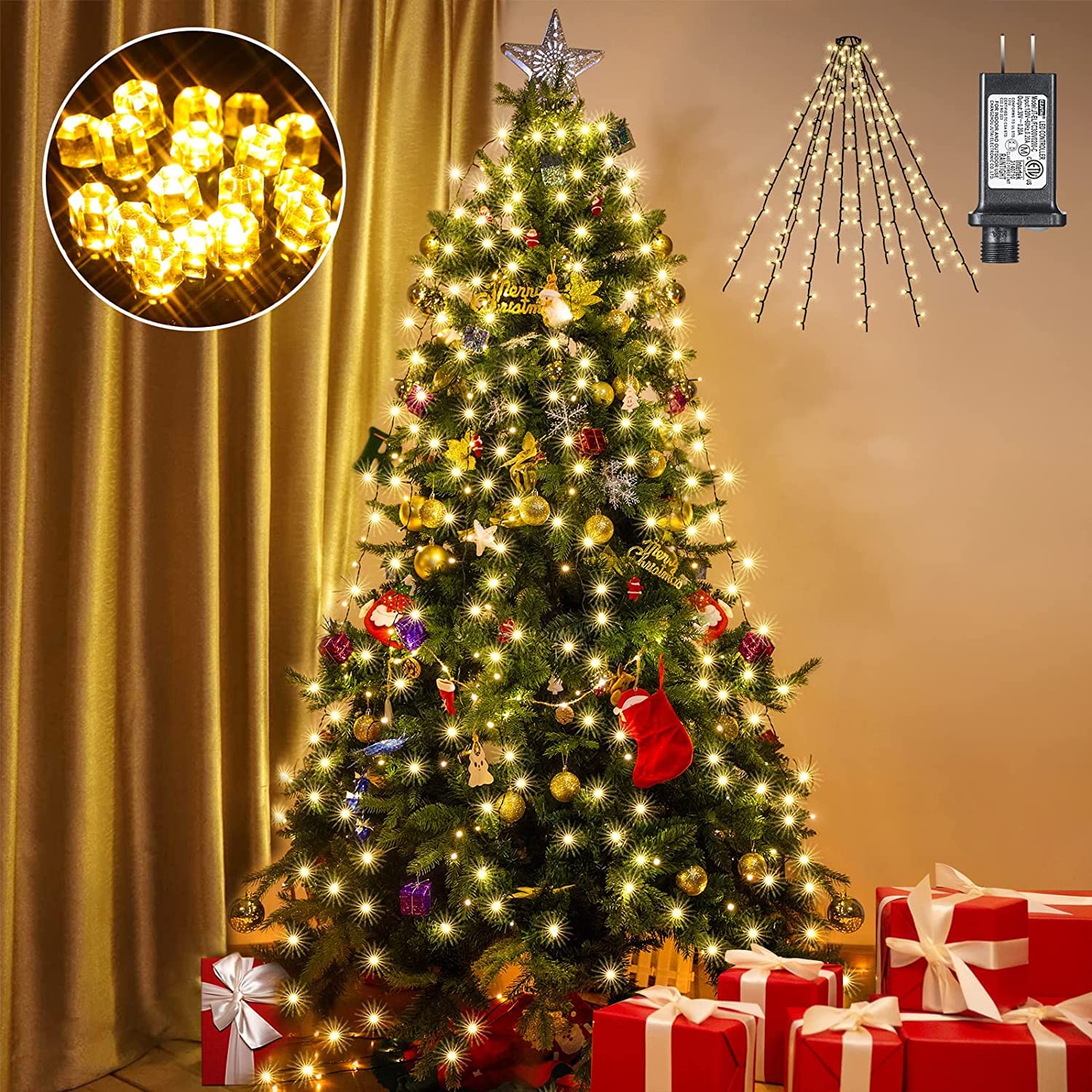 Marchpower Christmas Tree Lights Warm White, 8 Modes Christmas Lights ...