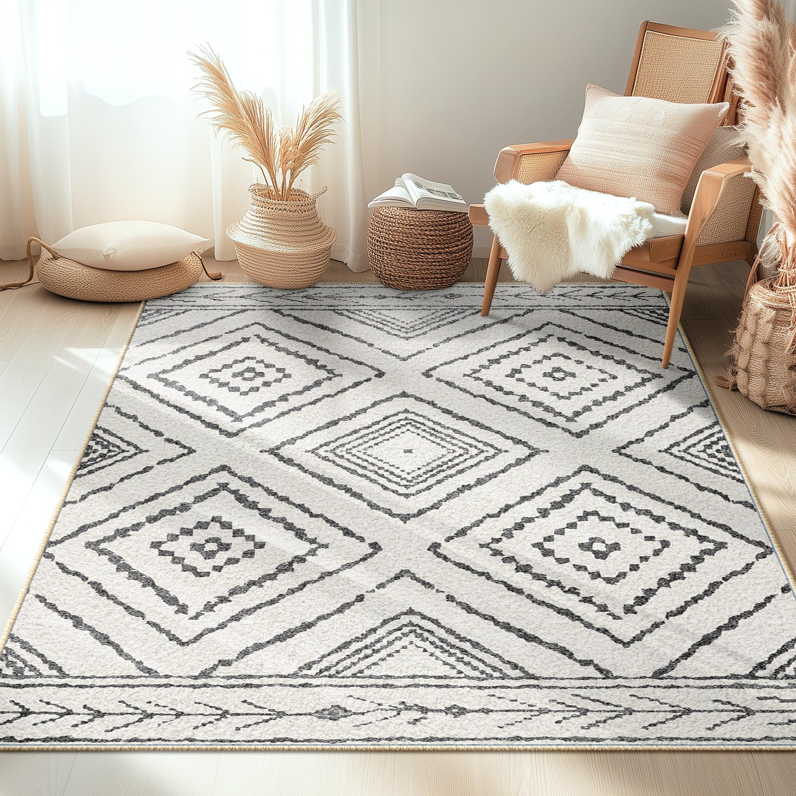 Area Rug 3x5 Rug Machine Washable Non-Slip Low Pile Print Pattern ...