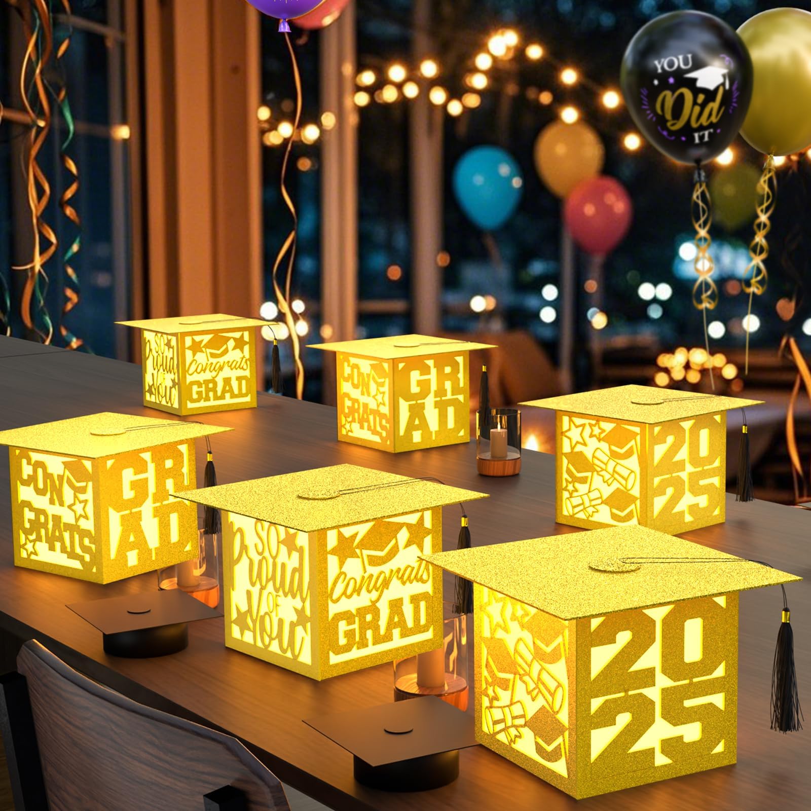 6 Pcs Graduation Table Centerpieces Boxes Class of Square 2025 ...
