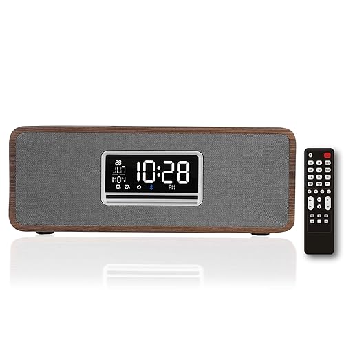 KEiiD Boombox Clock CD Player, Wooden Desktop Speakers Stereo System ...