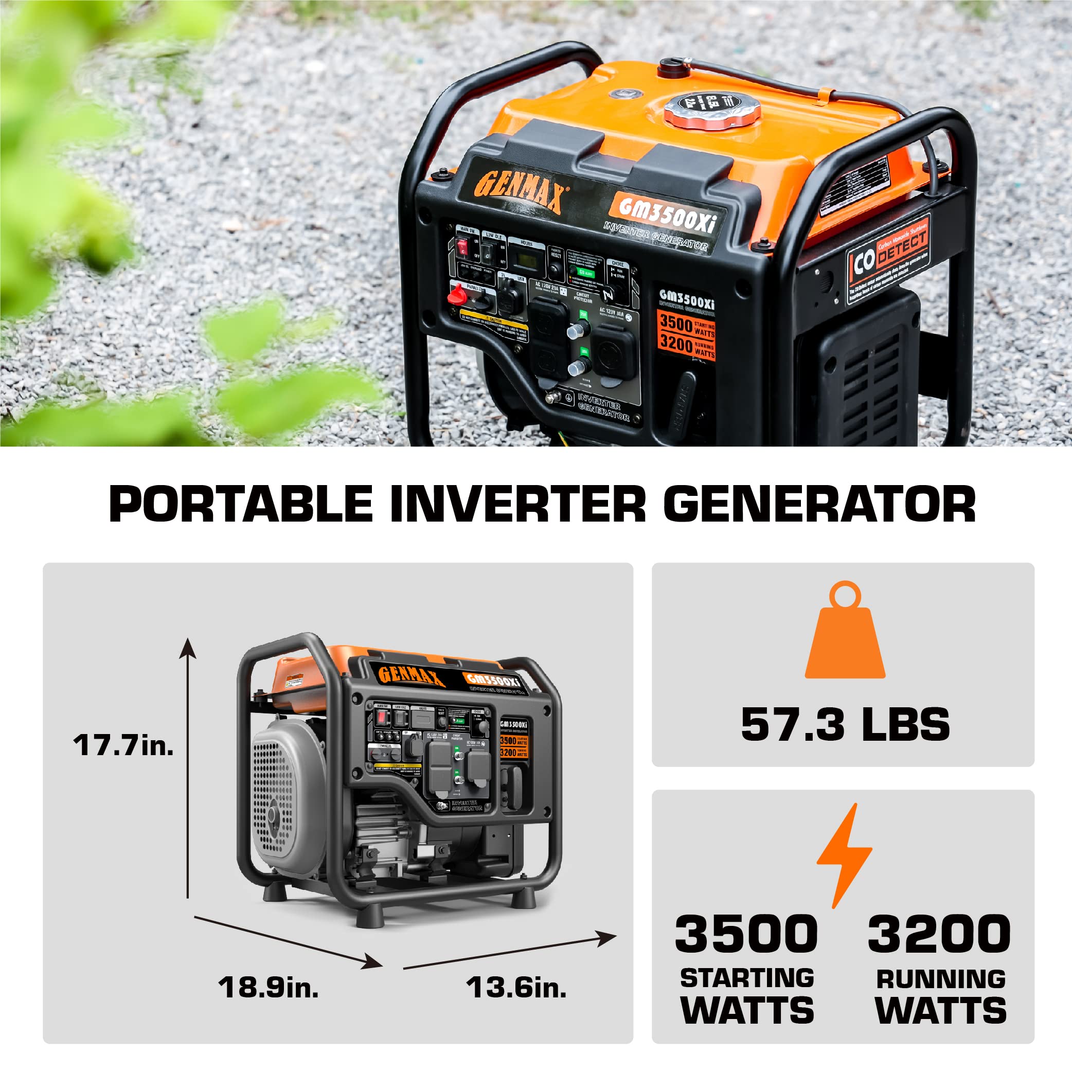 GENMAX Portable Inverter Generator, 6000W Open Frame Gas Powered High ...