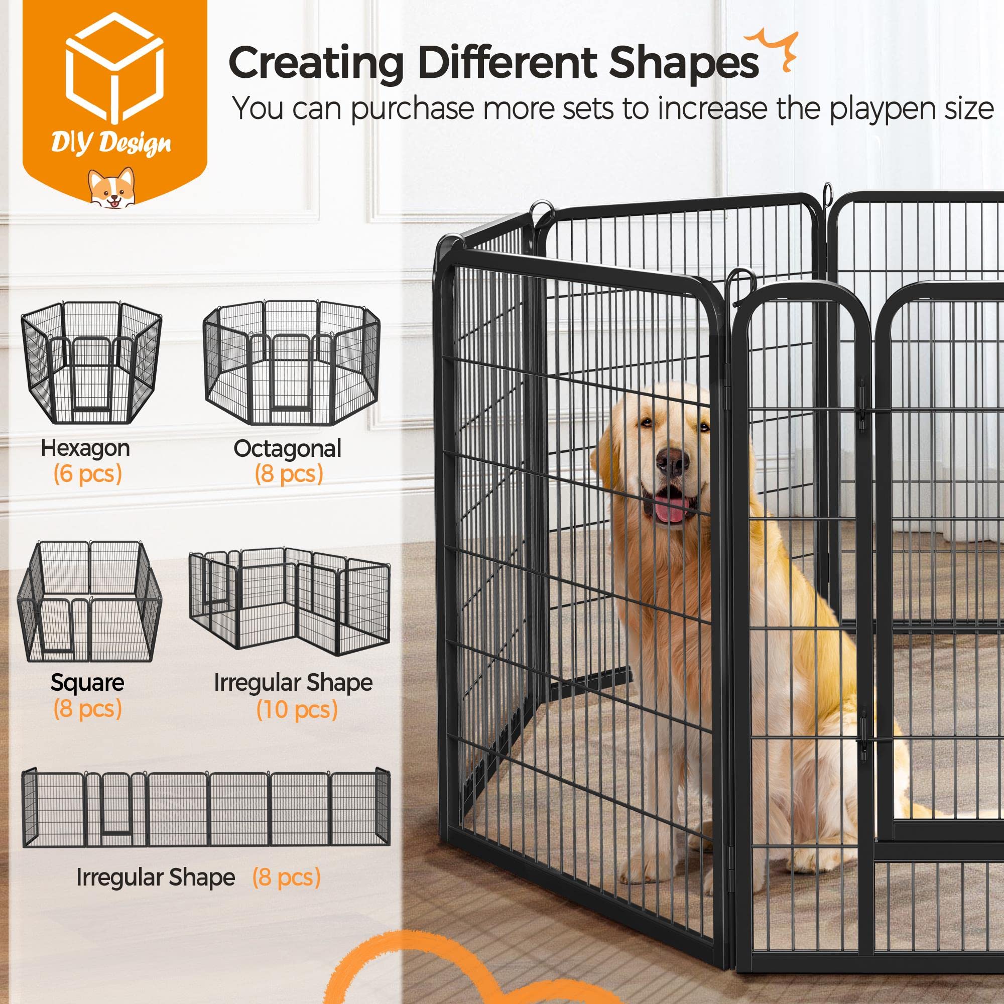 Yaheetech Dog Playpen, 32 Panels 40 Inch Height Small Animals Pen Heavy ...