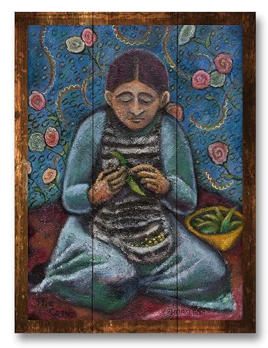 The Cook: Colorful Folk Art Portrait of Woman Rustic Wood Art Print ...