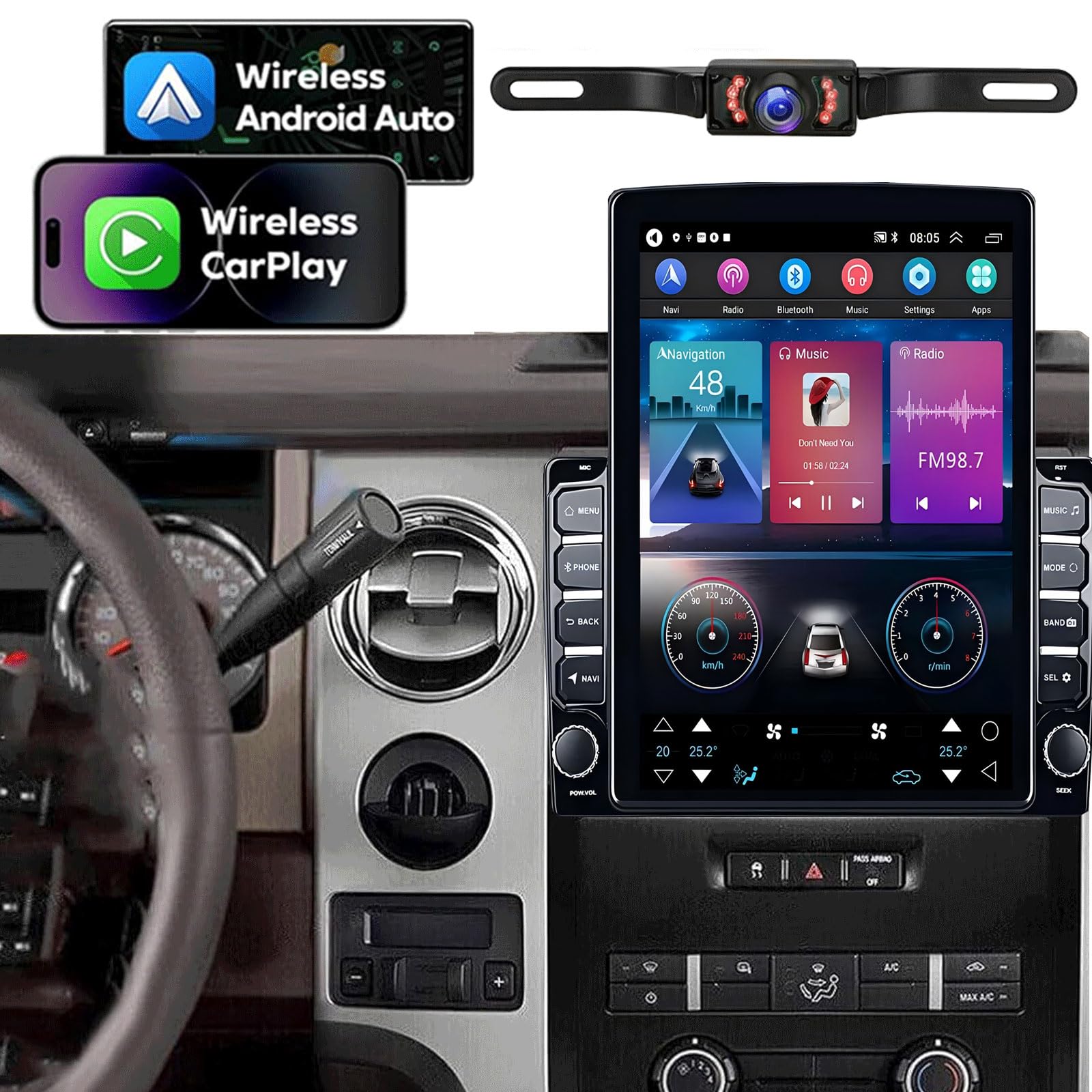9.7" Android 13 Car Stereo Radio w/Wireless Carplay&Android Auto for ...