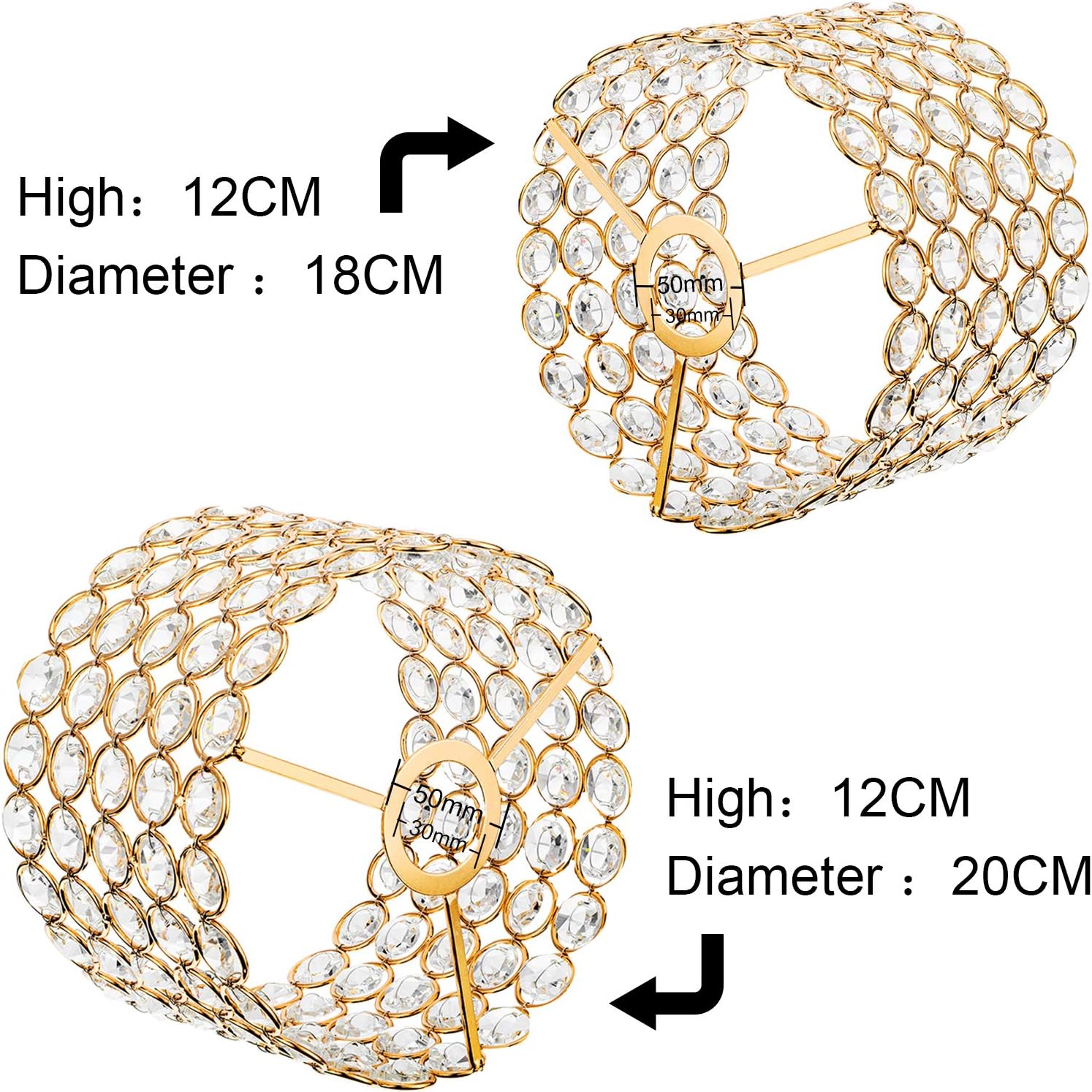2 Pieces Gold Crystal Lamp Shade Sparkly Ceiling Light Shade Fitting ...