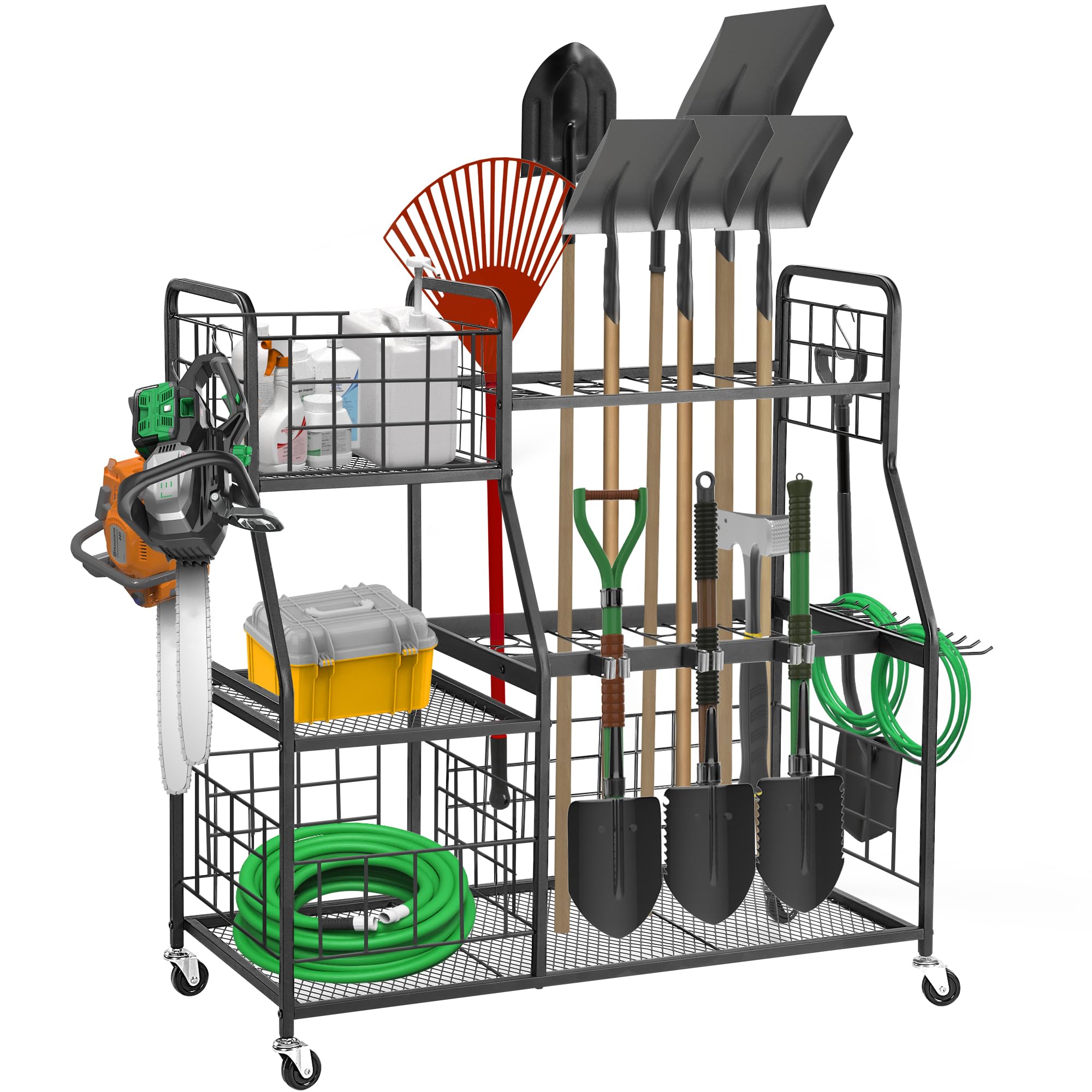 Rengue Large Garden Tool Organizer 3 Tier Yard Tool Rack with Slots ...