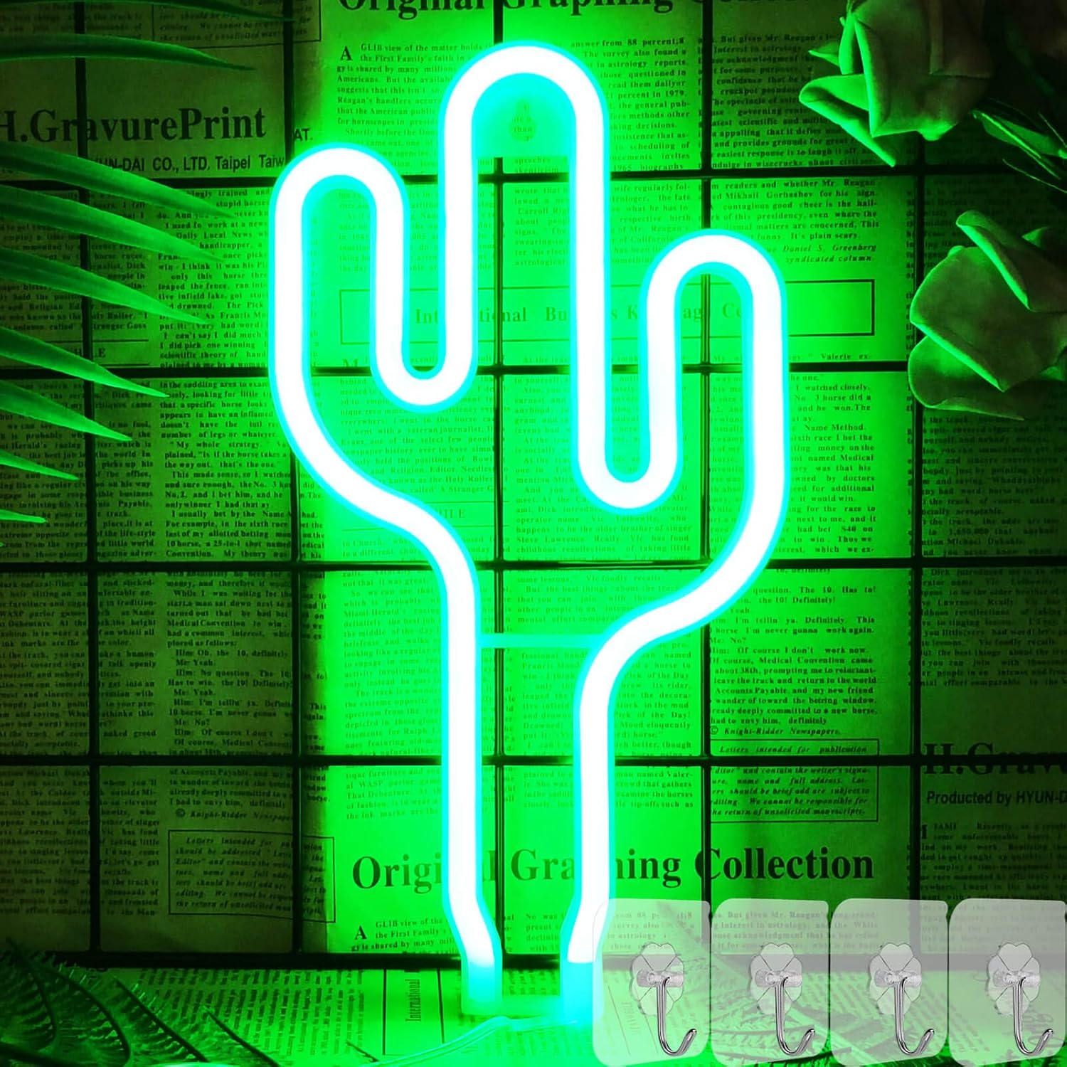 YIVIYAR Cactus LED Neon Light Sign with 4 Hooks, Green Sign Neon Light ...
