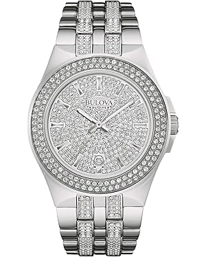 Amazon.com: Bulova Men's Crystals Stainless Steel 3-Hand Quartz Watch ...