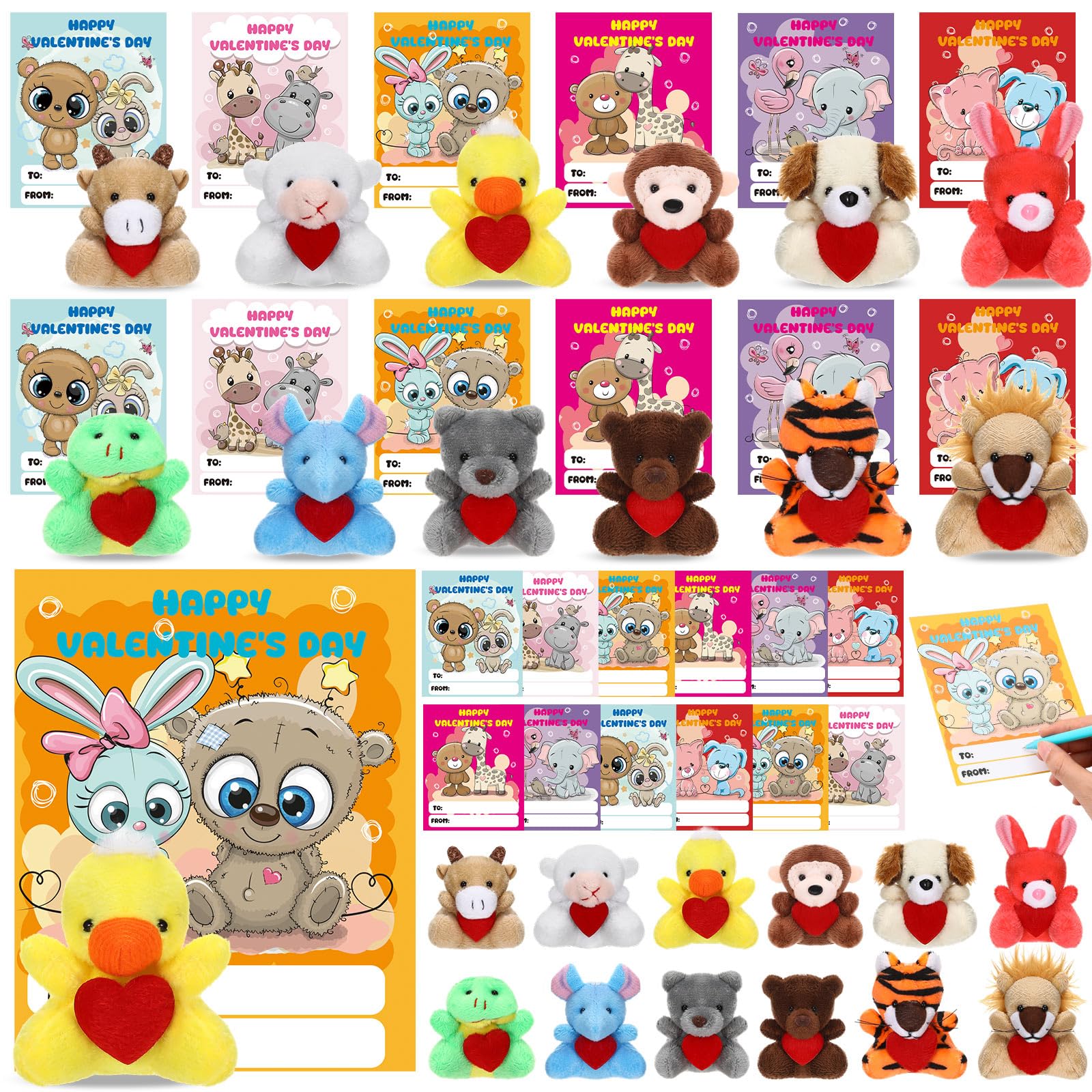 JellyArch 24 Sets Mini Animal Plush Puppets Small Stuffed Animals Kits ...