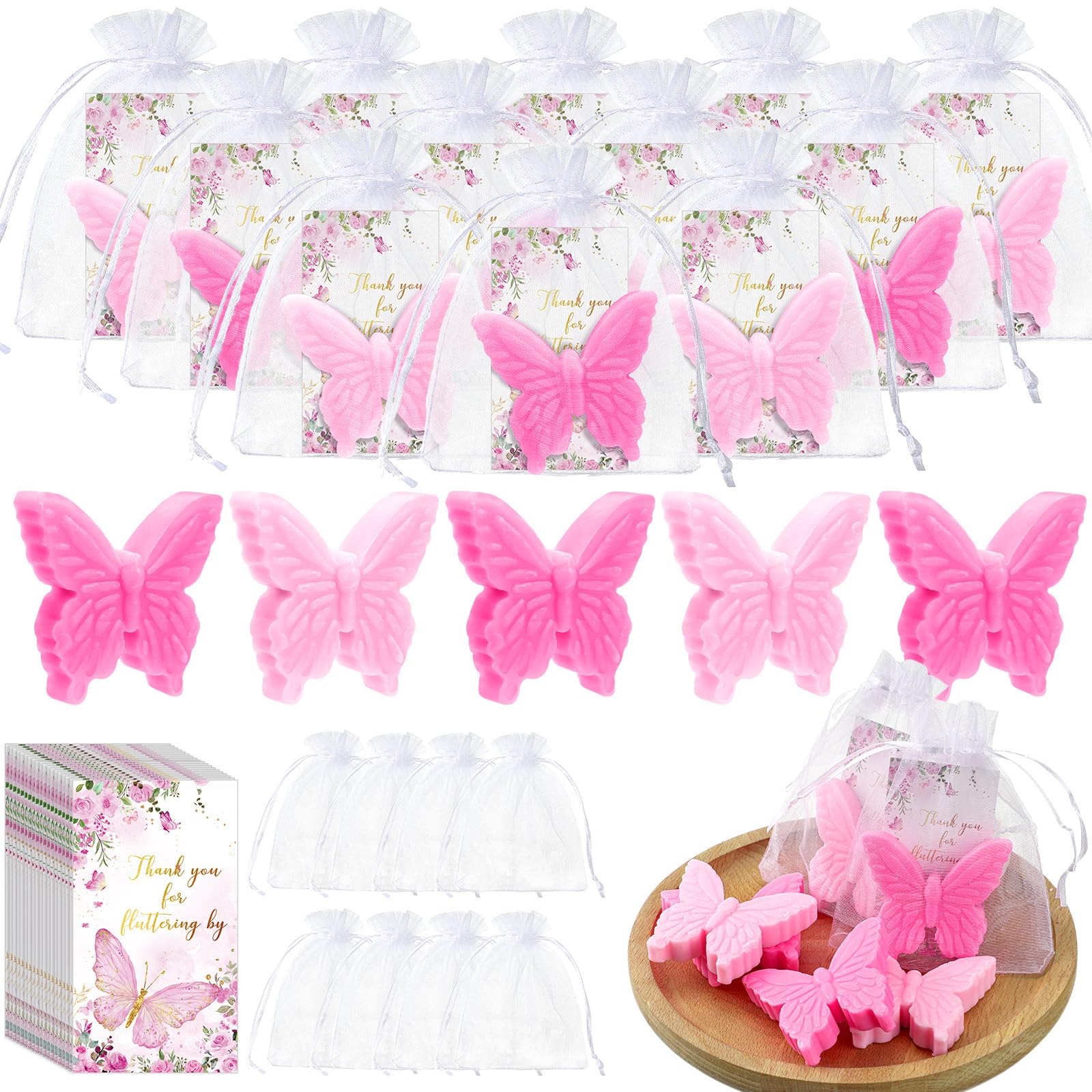 Dunzy 100 Stes Pink Butterfly Baby Shower Favor Bulk Butterfly Soap ...