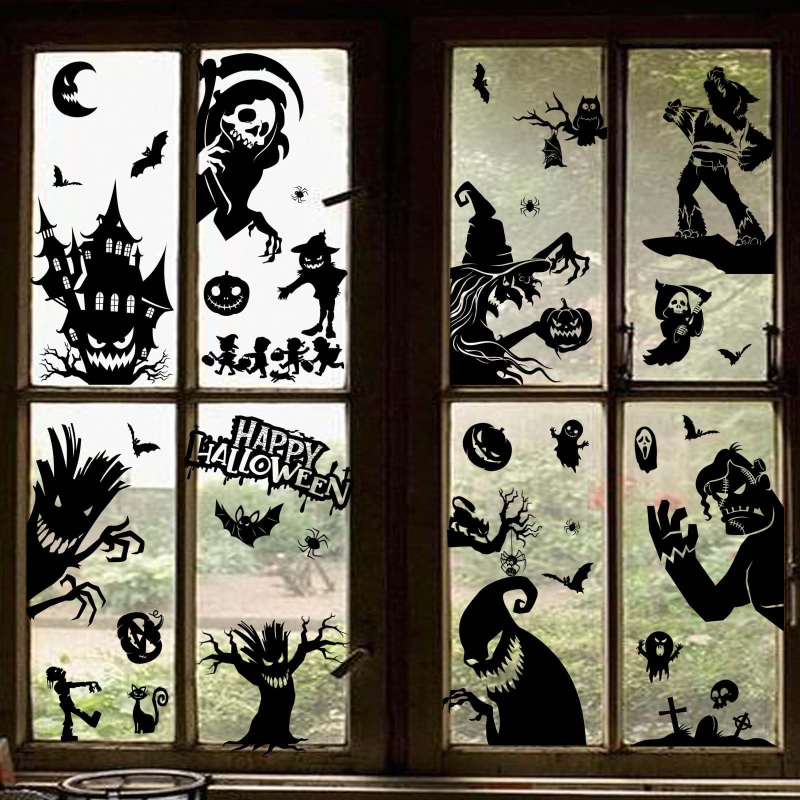 Halloween Window Clings, 9 Sheets Double Sided Printing Window Stickers ...
