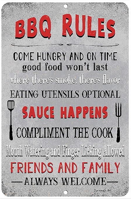 Amazon.com : Dyenamic Art BBQ Rules Grilling Metal Sign BBQ Sign 8x12 ...