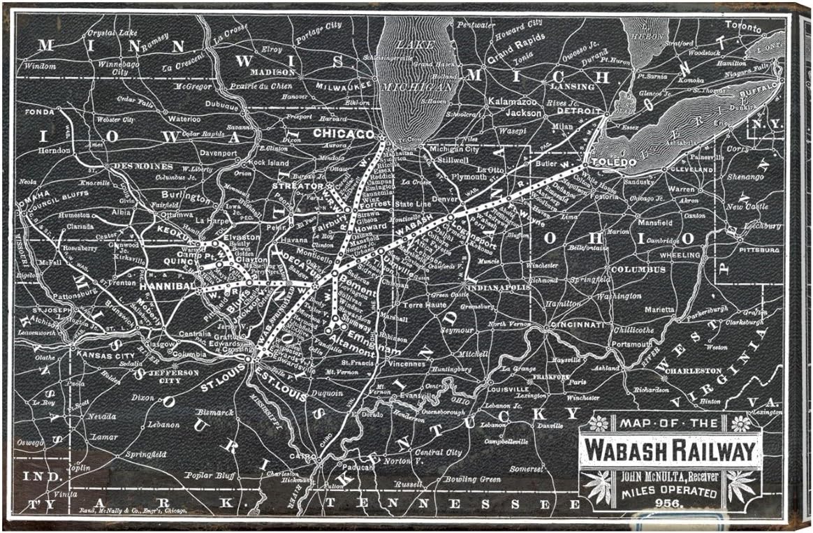 Amazon.com: Oliver Gal "Wabash Railroad Map" Canvas Art, 60" x 40 ...