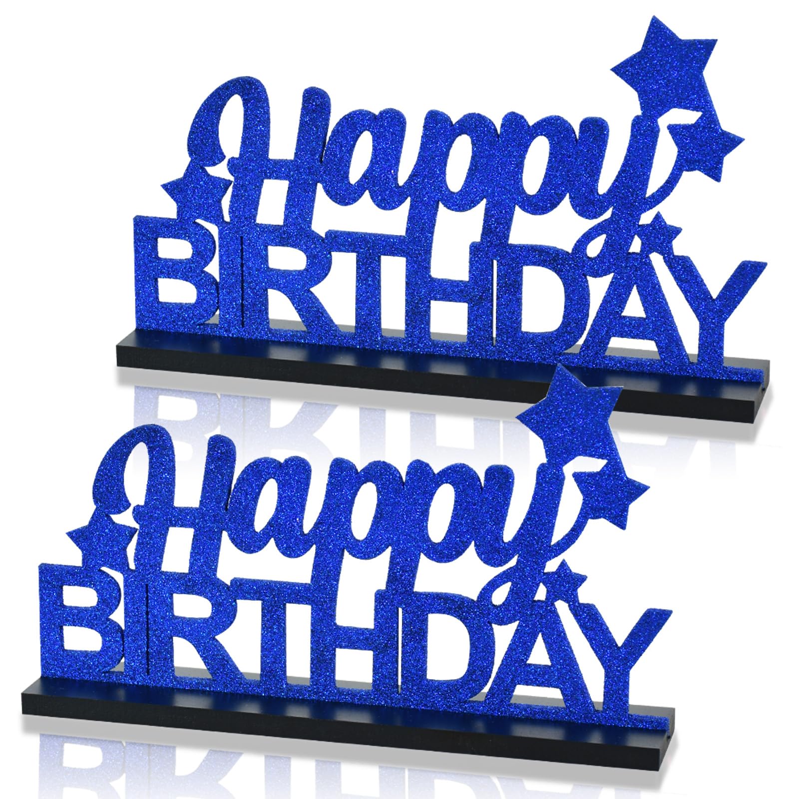 TONIFUL Glitter Blue Letter Happy Birthday Sign Centerpieces for Table Birthday Party Supplies ...