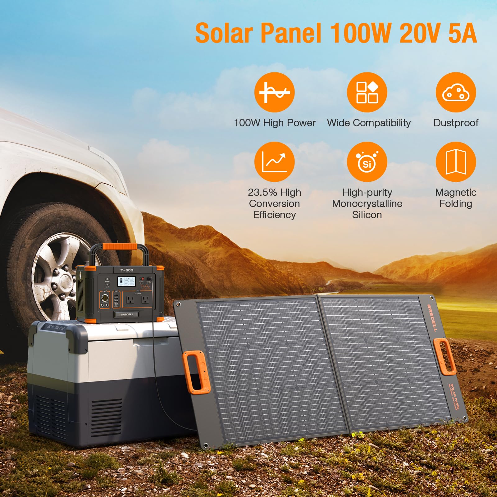 519Wh Outdoor Solar Generator With 100W Portable Solar Panel 20V, Portable Power Station 500W ...