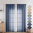 Amazon.com: Aiyufeng Linen Textured Blue Sheer Curtains 72 inches Long 2 Panels, Sheer Navy Blue ...