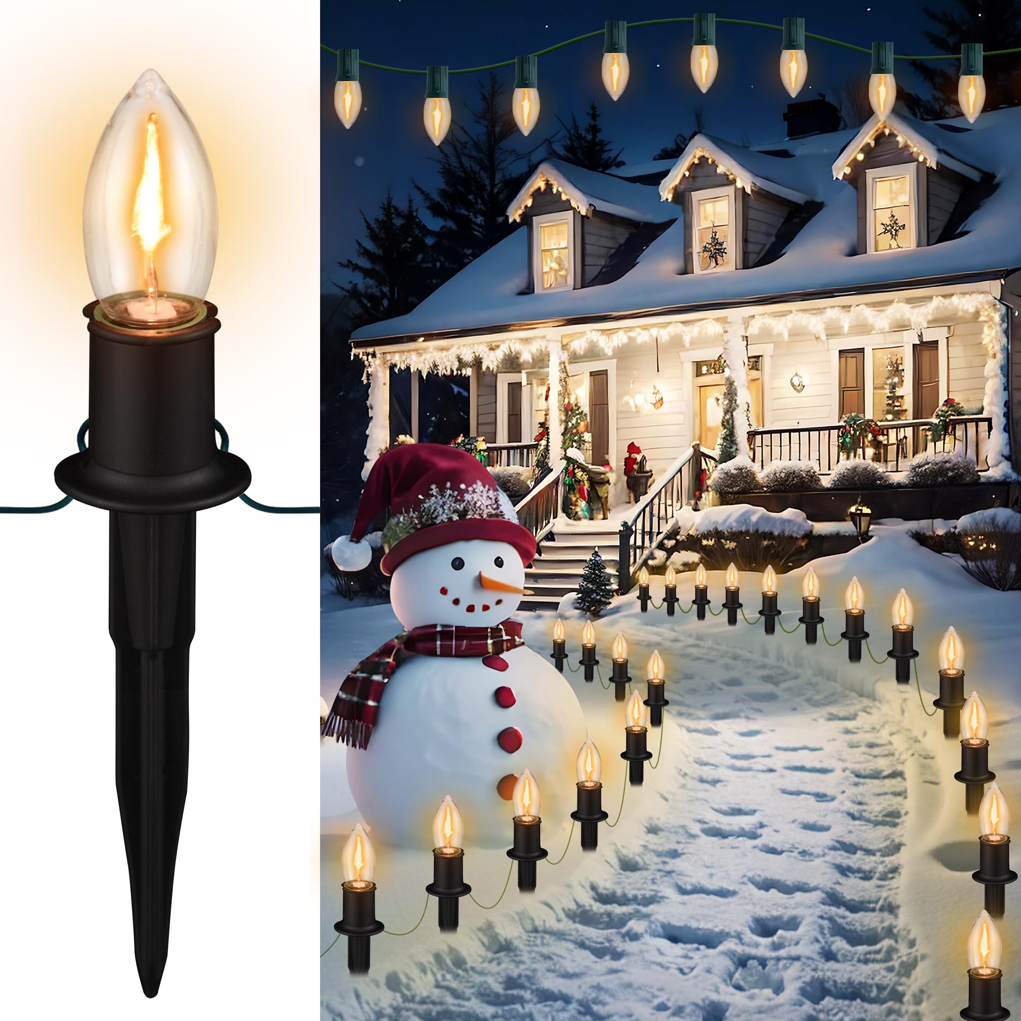 PerPaiMe C9 Christmas Pathway Lights Outdoor LED - 24.2 Feet String ...