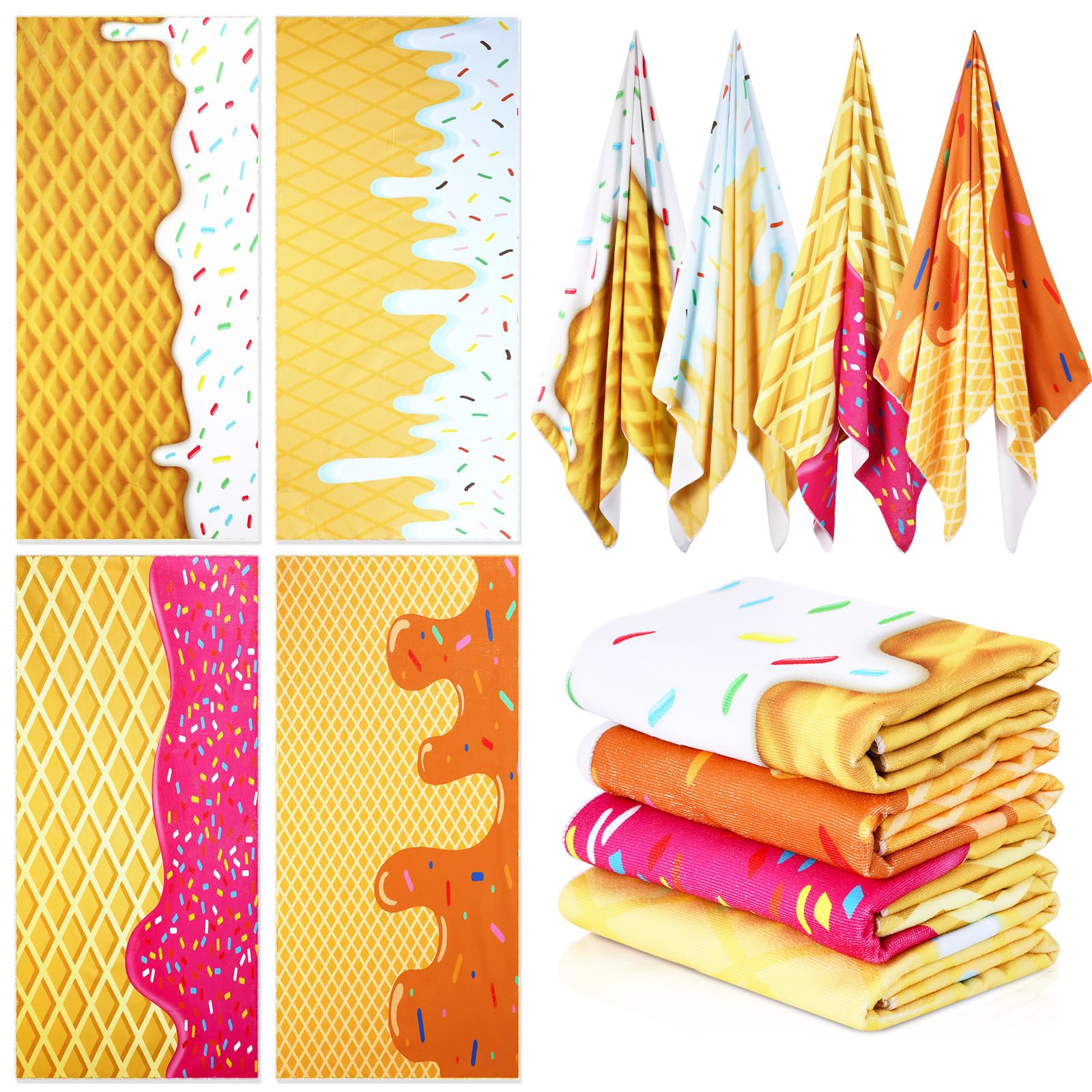 Peryiter 4 Pcs Ice Cream Drip Beach Towels Extra Large 27.6 * 59 Inch ...