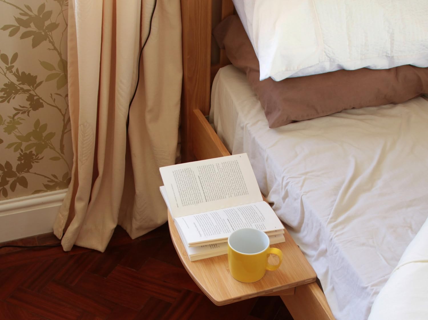 Woodquail Bamboo Clip on Hanging Shelf, Small Bedside Table (Clips 26mm ...