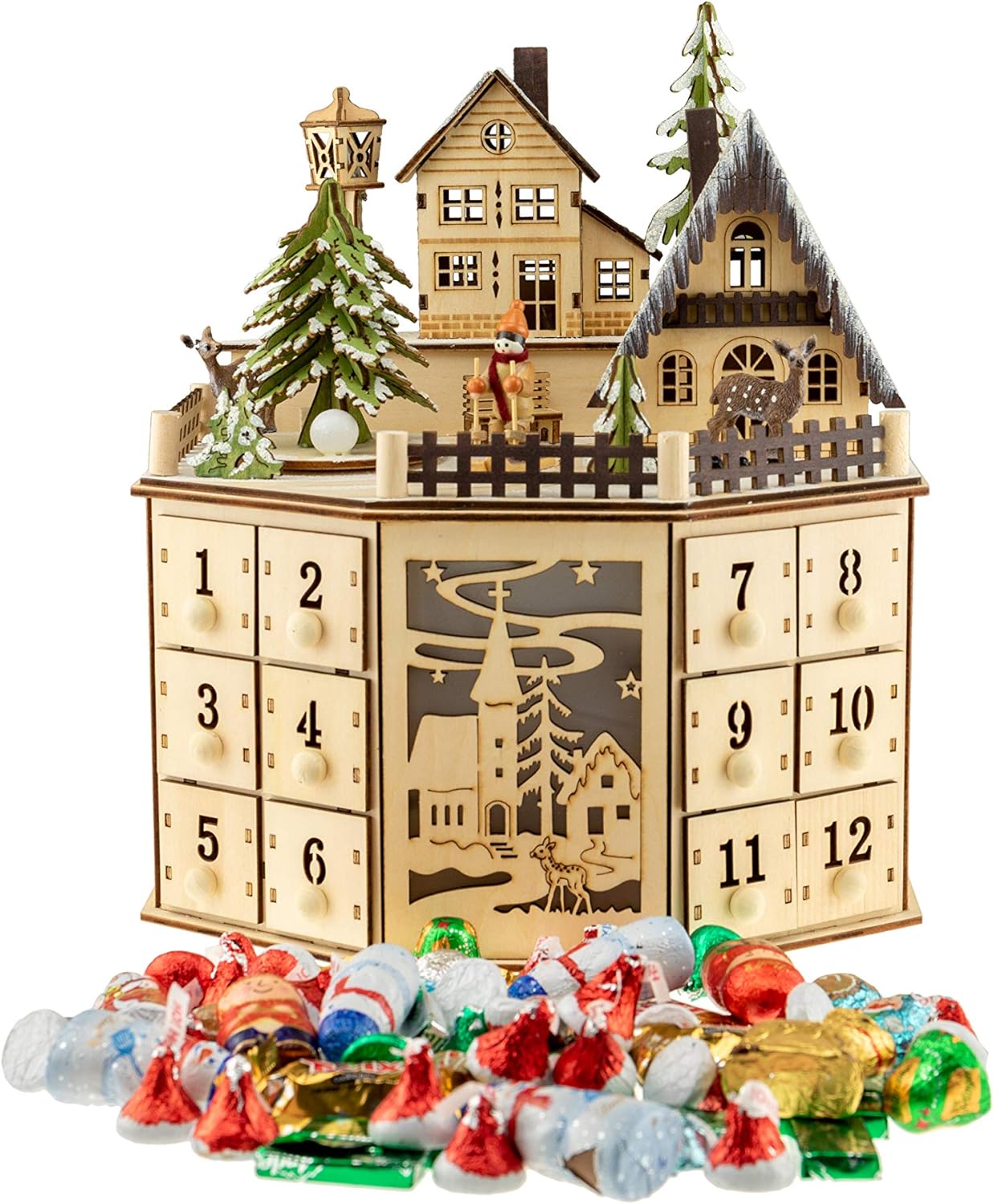 Clever Creations Traditional Wooden Round Advent Calendar | Festive ...