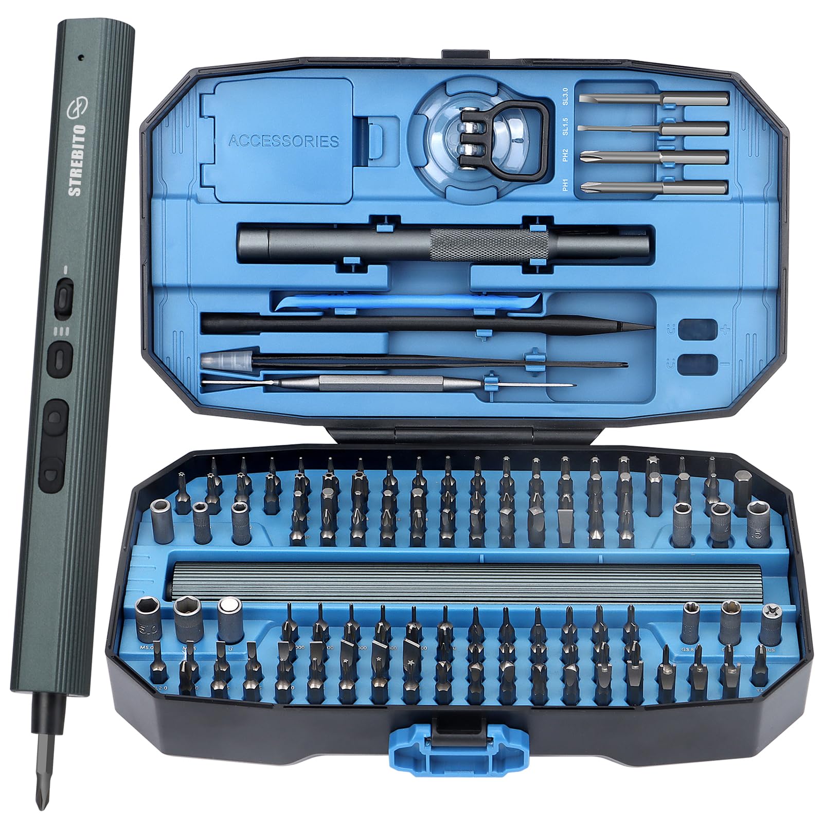STREBITO Mini Electric Screwdriver Set 155 in 1 Small Electric Screwdriver Cordless, 140 S2 ...