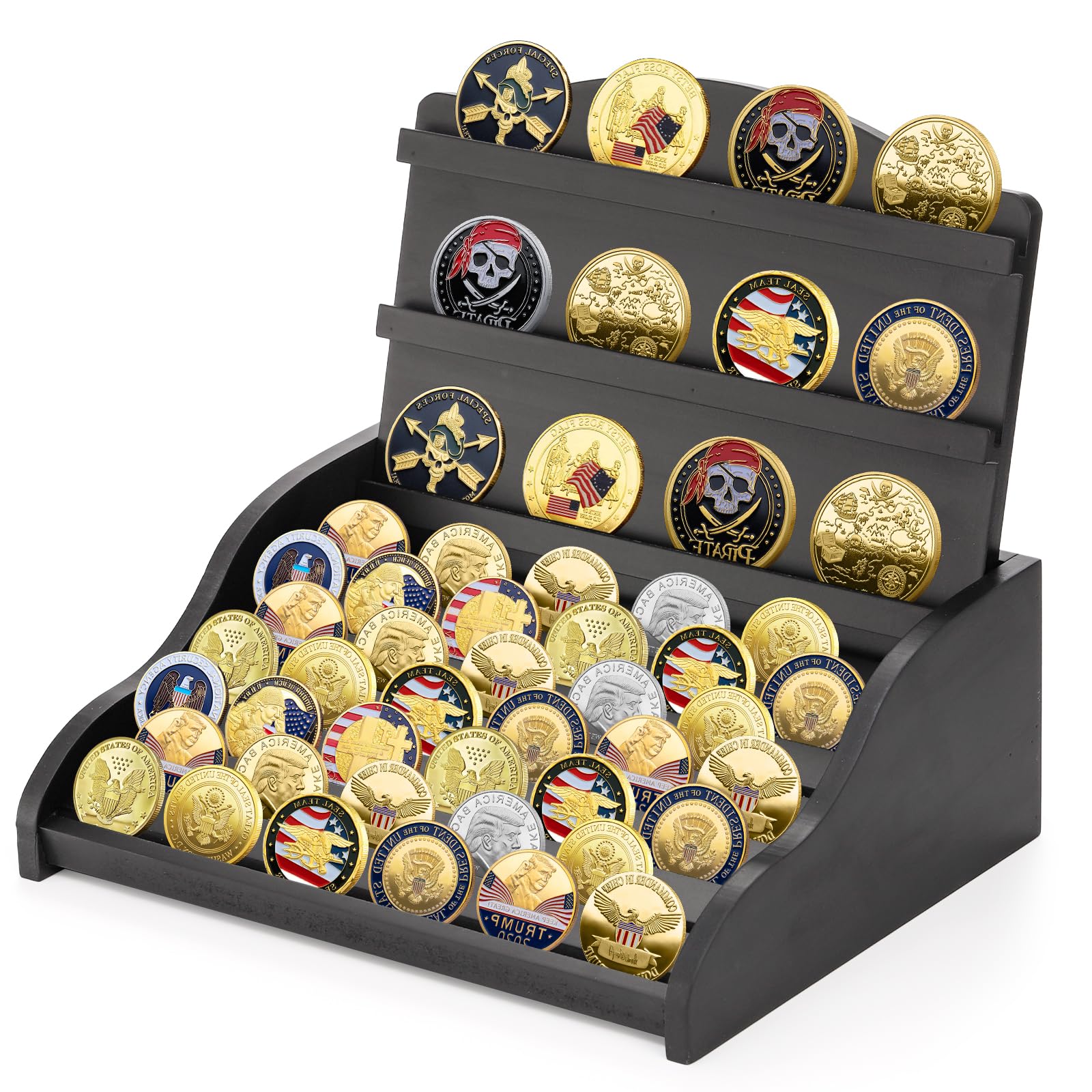 Jucoan 10 Rows Wood Military Challenge Coins Display Stand Holds 50-60 ...