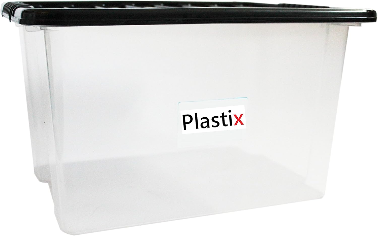 Plastix Clear Plastic Storage Box With Black Lid Home Office Stackable ...