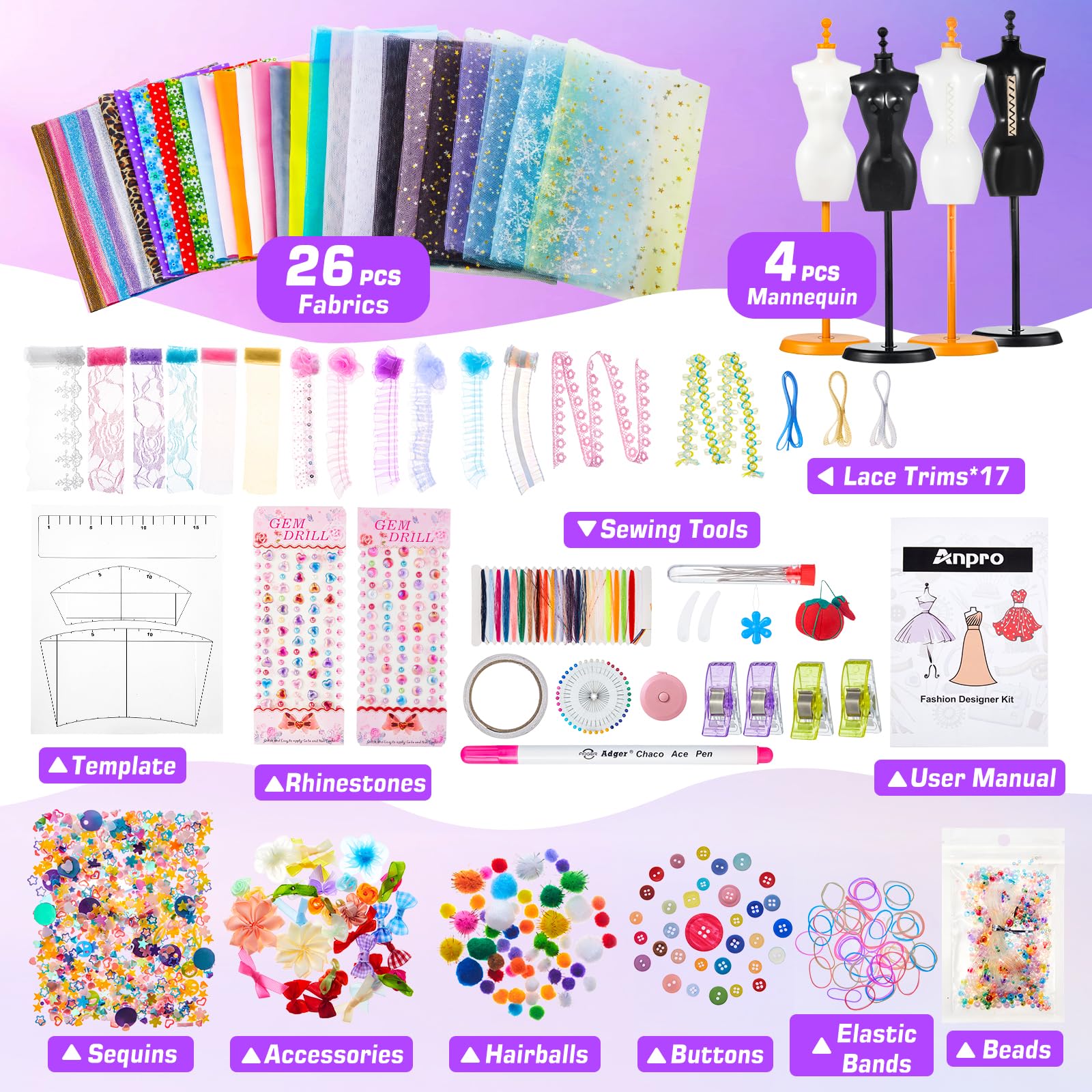 Mua Anpro 700+Pcs Fashion Designer Kit for Girls with 4 Mannequins, DIY ...