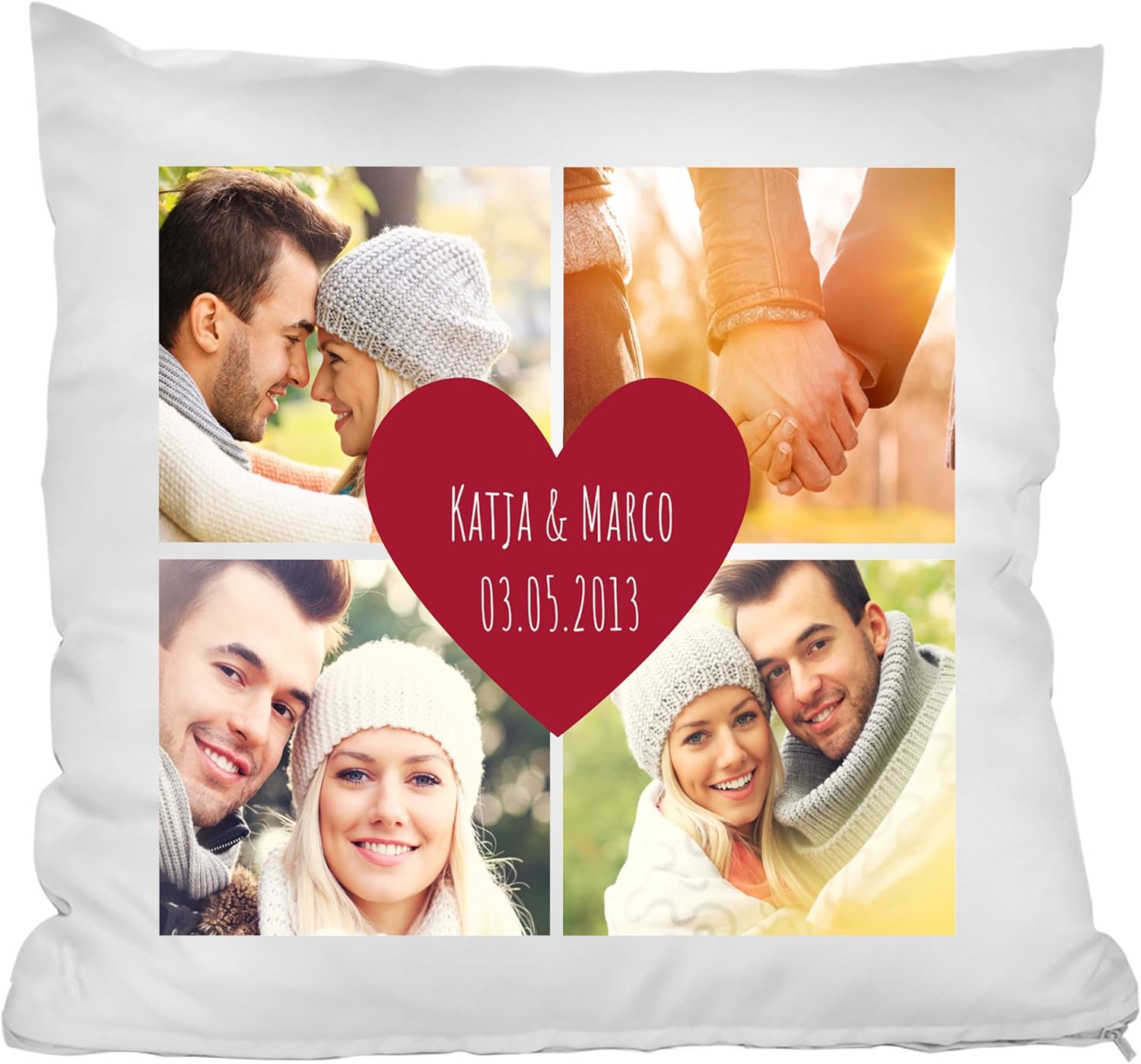 Personello® Fotokissen (40x40) mit 4 Fotos, Wunsch-Namen und Datum im ...