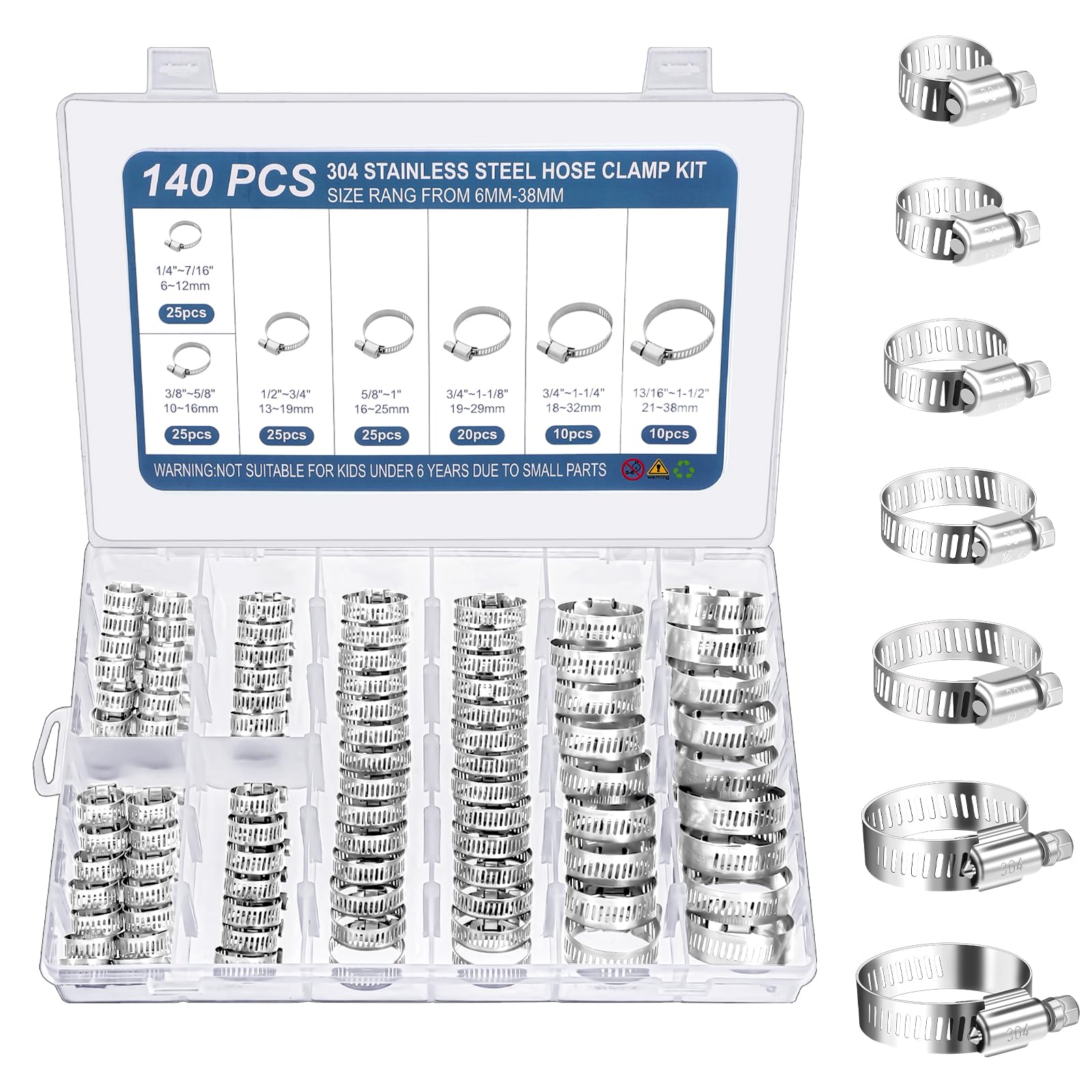 Mua 140 Pcs Hose Clamps Kit 304 Stainless Steel Hose Clamp Assortment 1 ...
